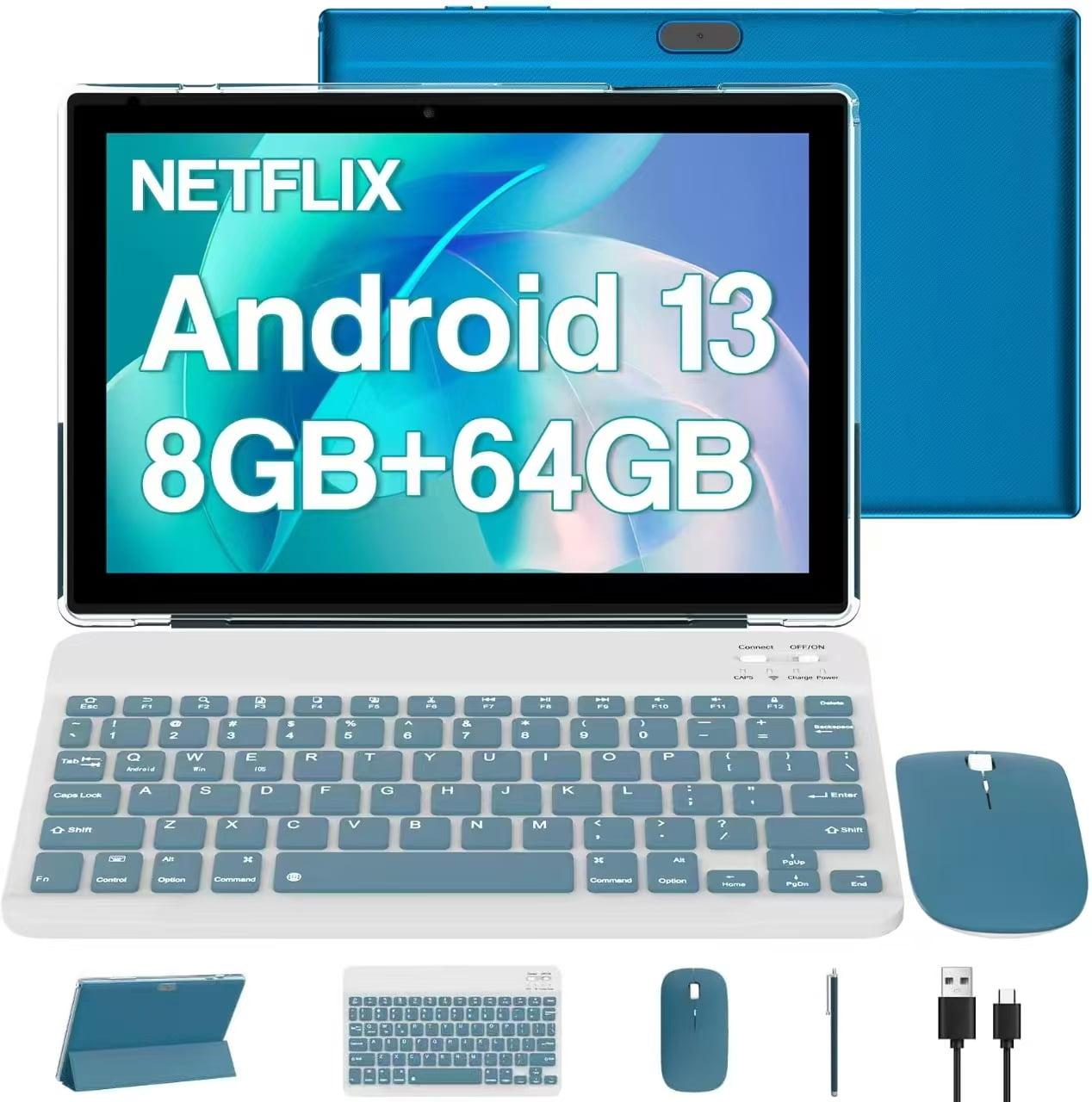 2024 Newest 10.1'' Android 13 Tablet, 2 in 1, 8GB RAM+64GB ROM, Quad ...