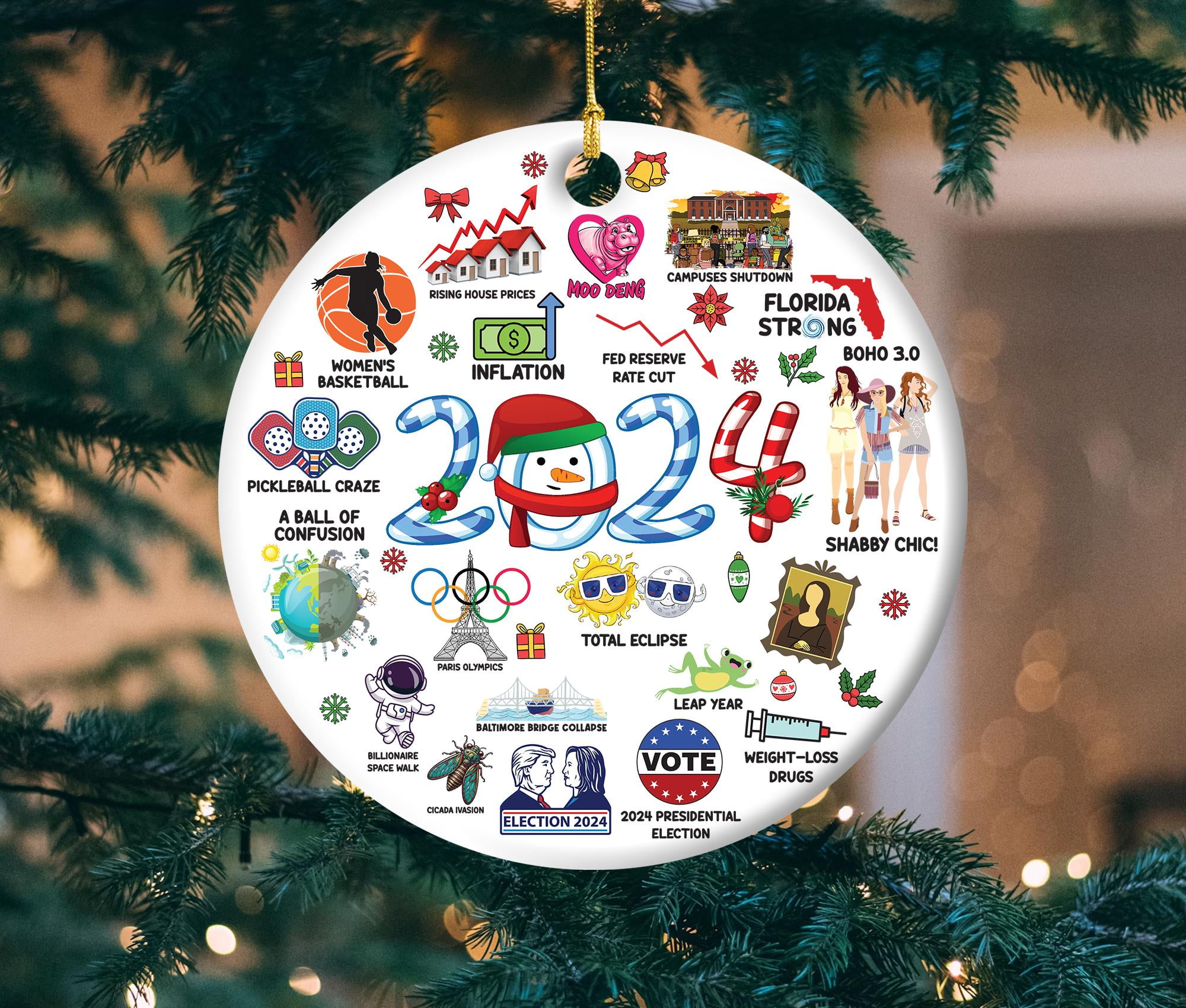 2024 Notable Events Ornament Sublimation Commemorative 2024 Ornament ...