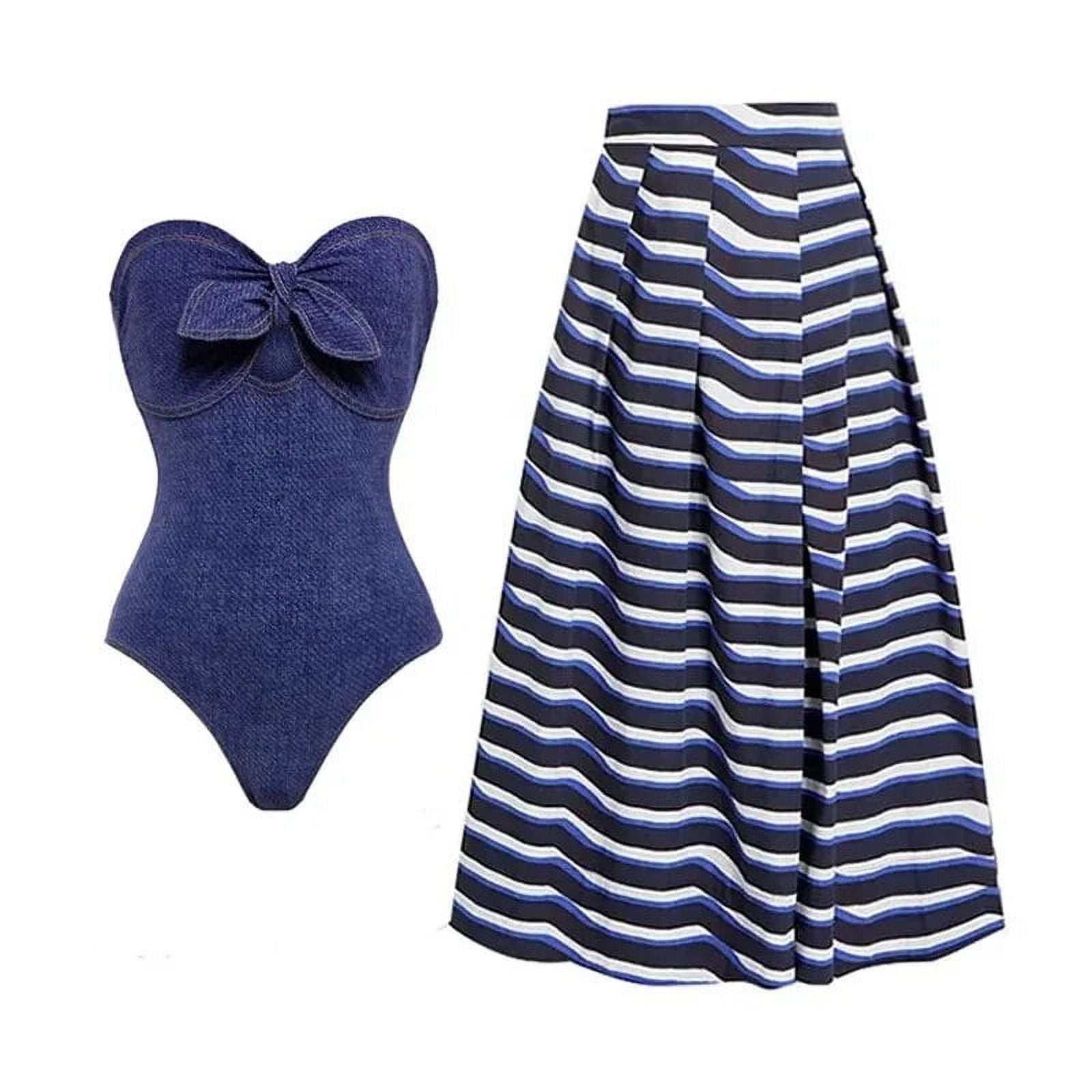 2024 One Piece Swimsuit and Skirt Swimwear Women Bandage Bodysuit ...