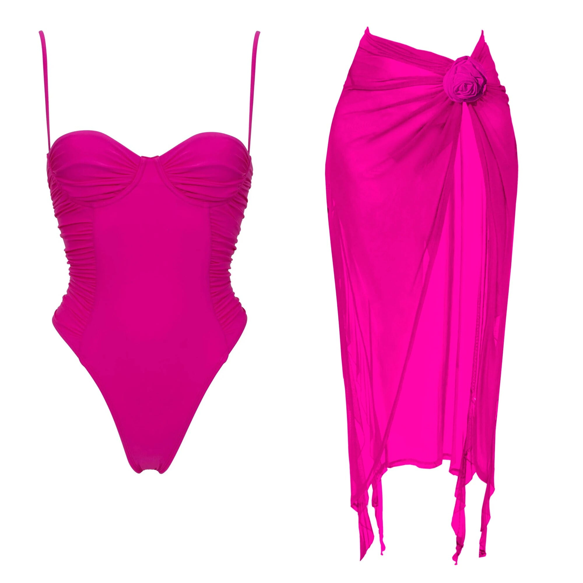2024 One Piece Swimsuit and Skirt Swimwear Women Push Up Bodysuit ...