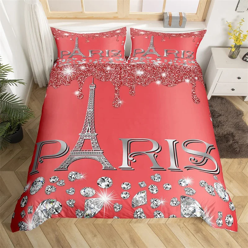 2024 Paris Duvet Cover Set Eiffel Tower Bedding Set Polyester Romantic ...