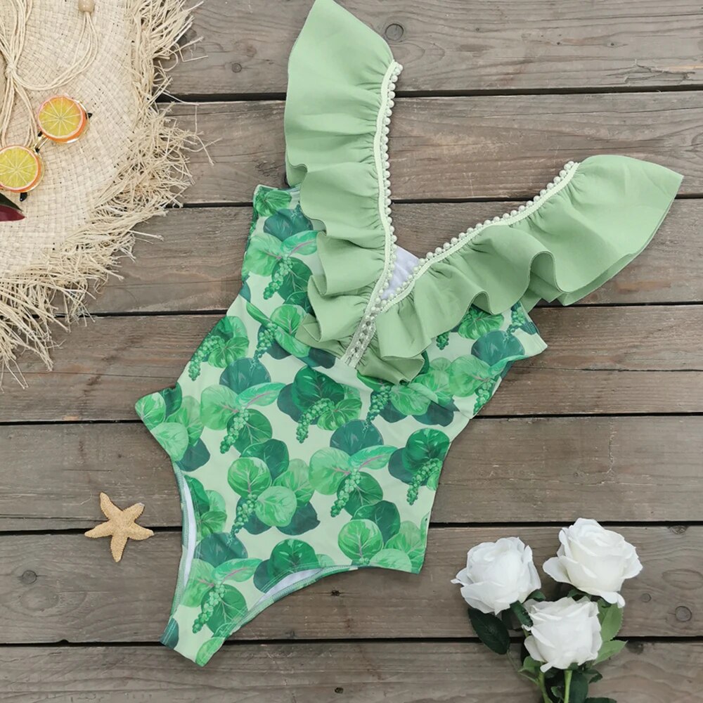 2024 Pearls V Neck One Piece Swimsuit Women Swimwear Push Up Monokini ...