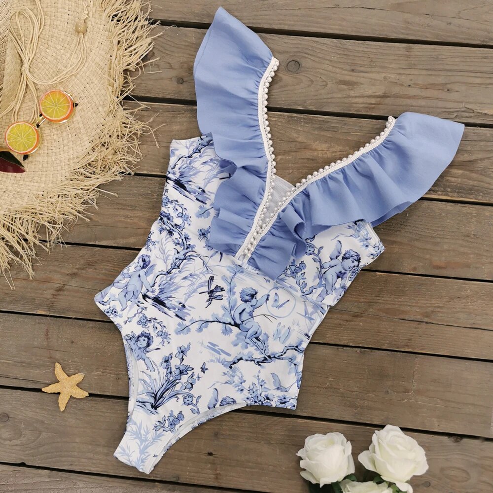 2024 Pearls V Neck One Piece Swimsuit Women Swimwear Push Up Monokini ...