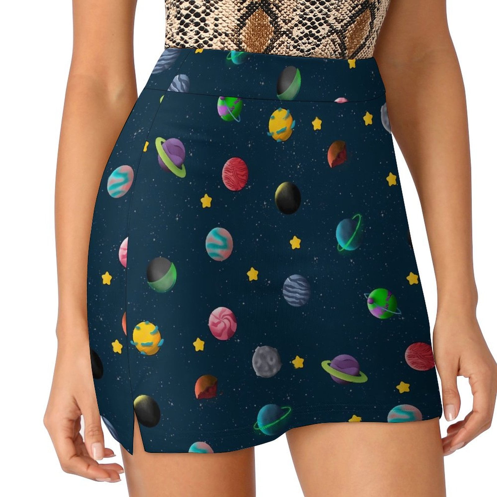 2024 Peculiar Space Print Skirt Women Little Planets Cute Mini Skirts ...