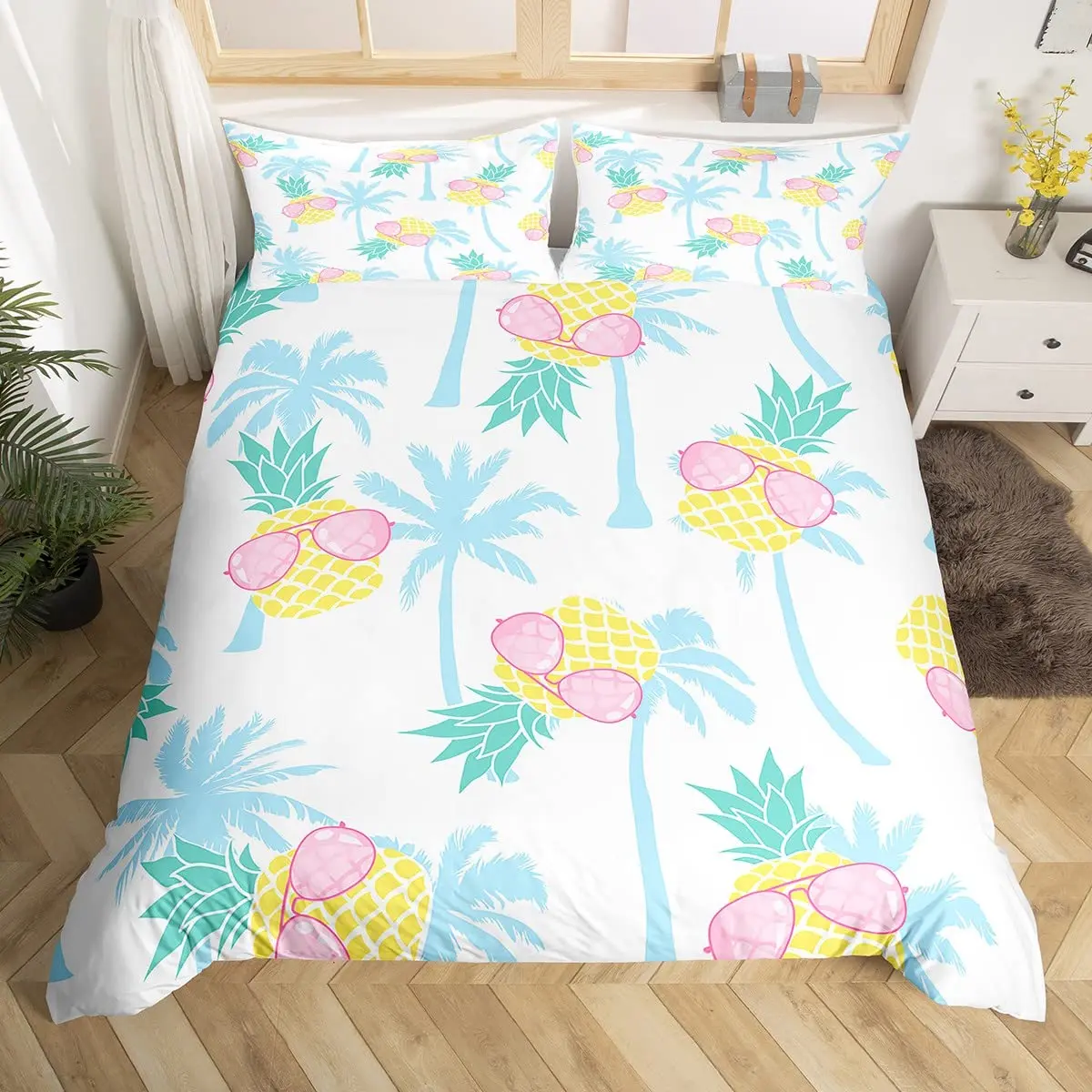 2024 Pineapple Duvet Cover Tropical Palm Tree Leaves Bedding Set ...