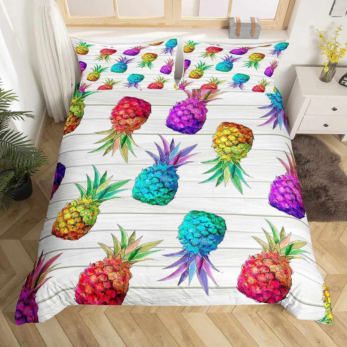 2024 Pineapple Duvet Cover Tropical Palm Tree Leaves Bedding Set ...