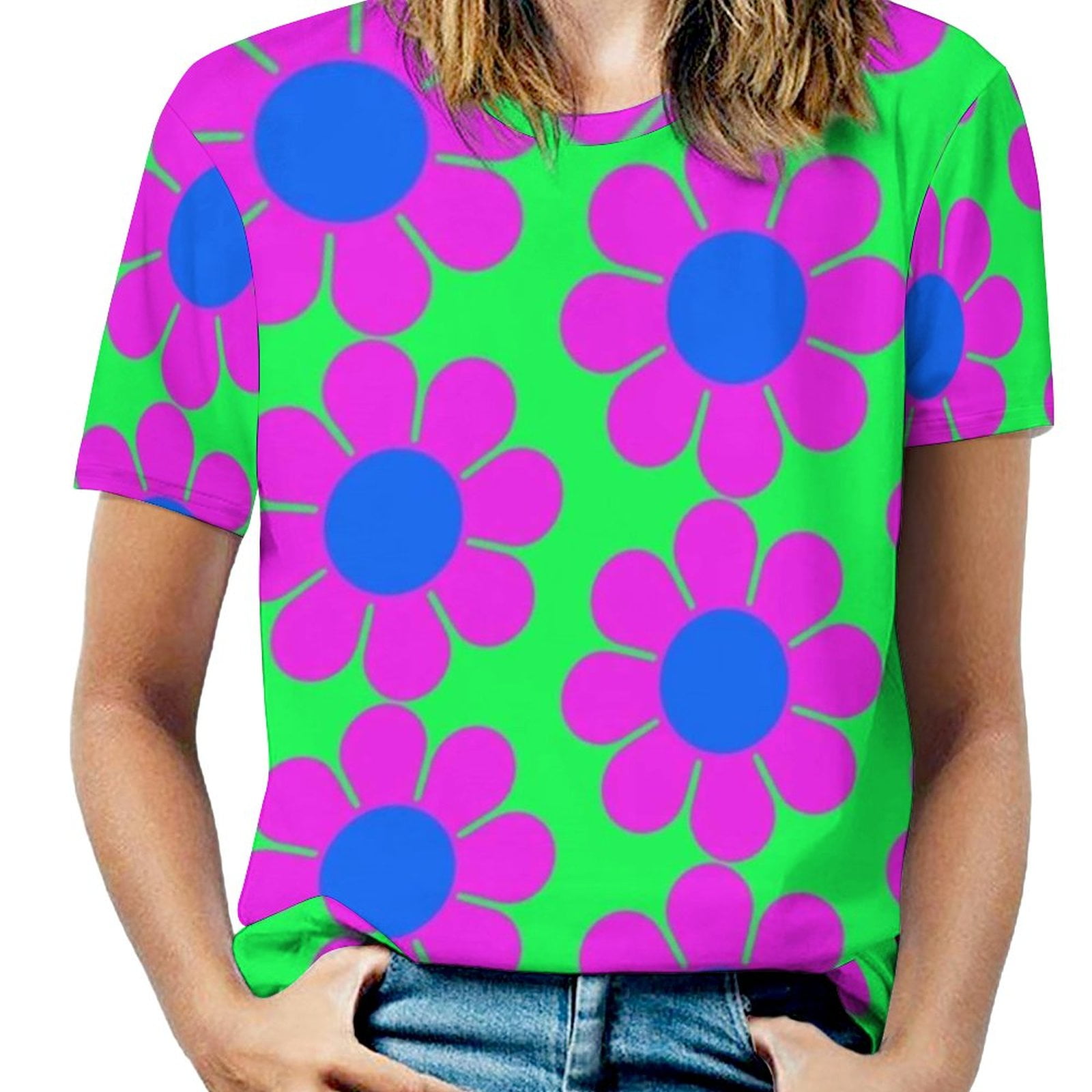 2024 Pink Blue Hippie Flower Power Daisy Women'S T-Shirt New Fashion ...