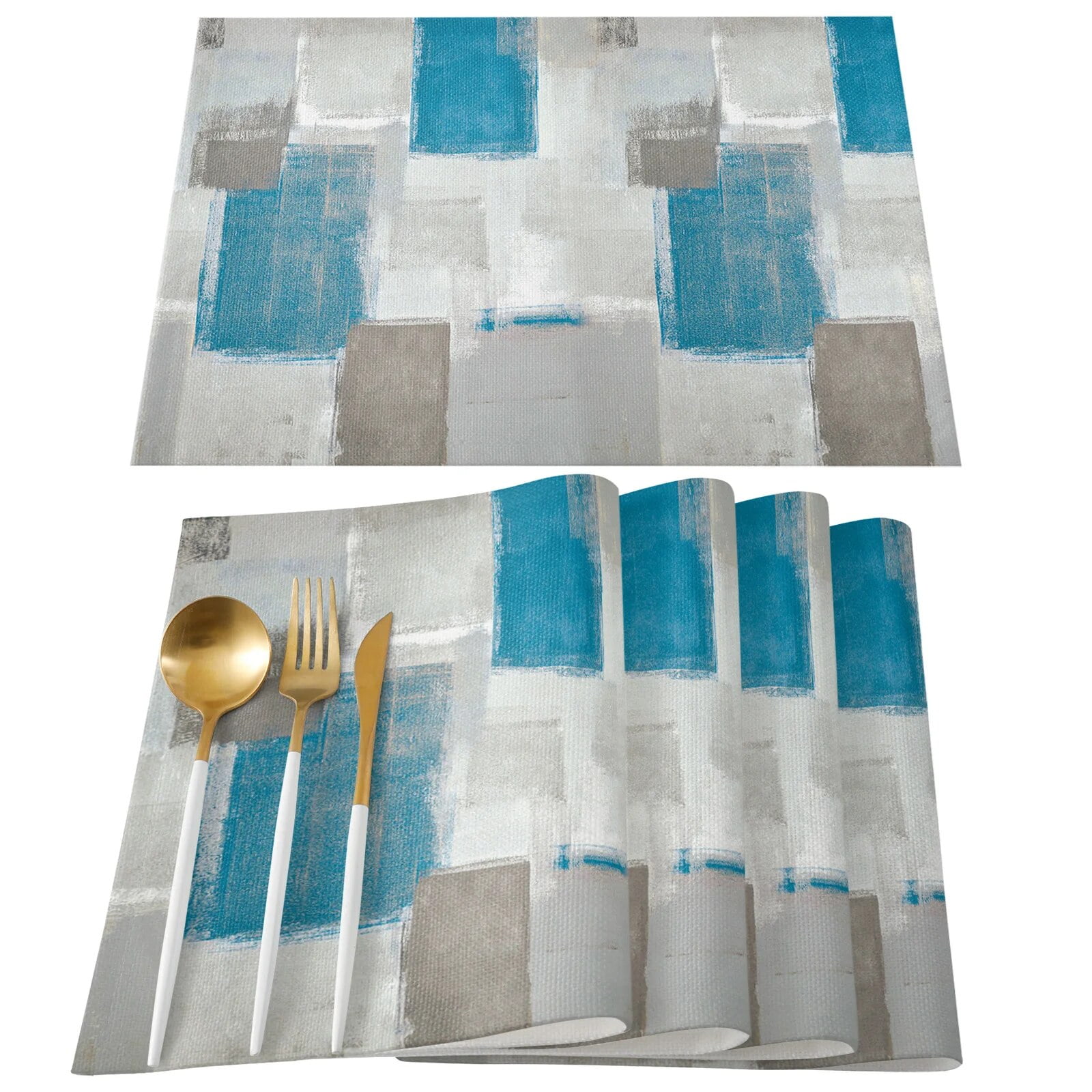 2024 Placemat Blue Paint Square Graffiti Table Mats for Dining Table ...