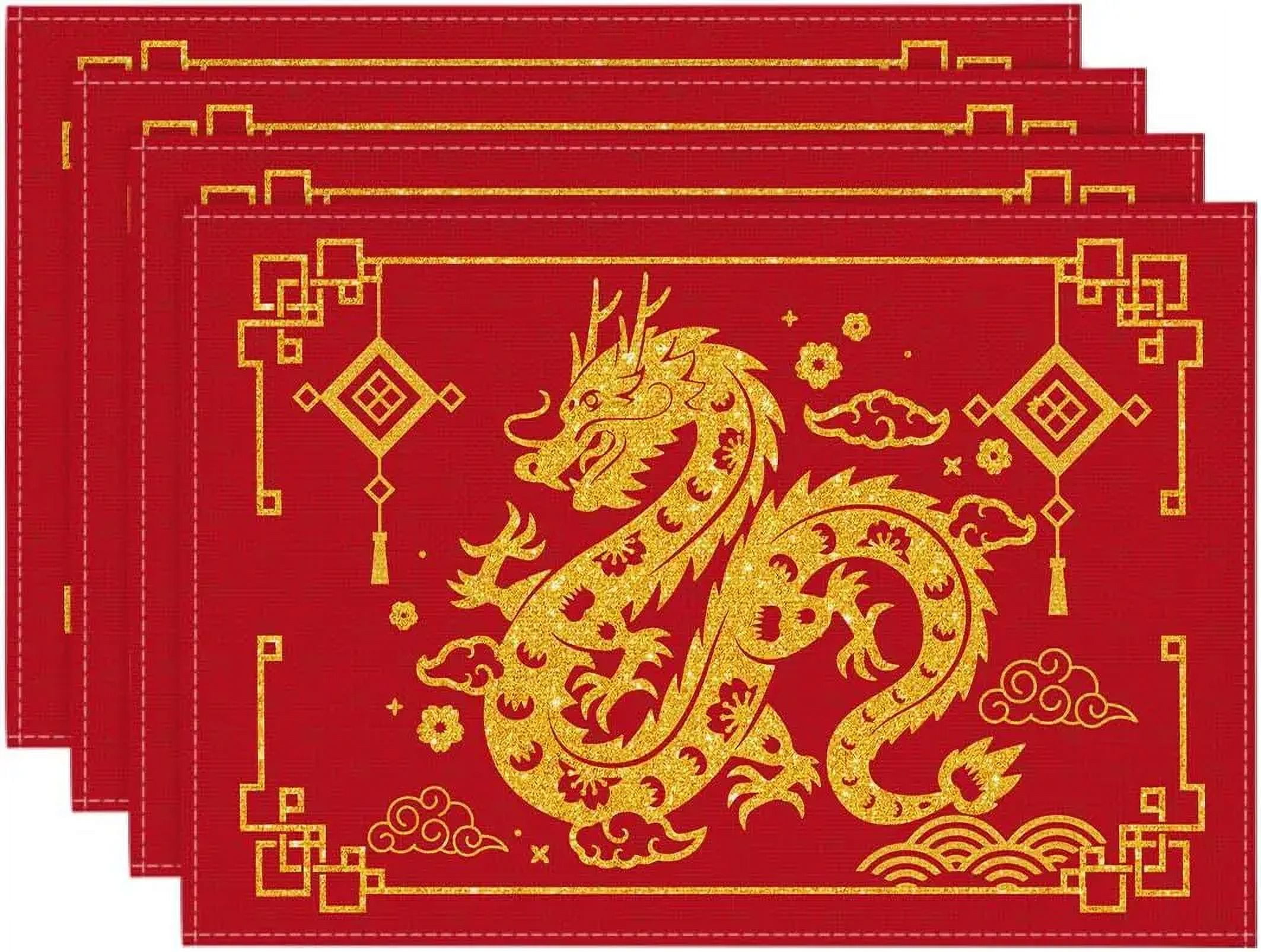 2024 Placemat Chinese Zodiac Dragon Pattern Linen Dining Table Mats For ...