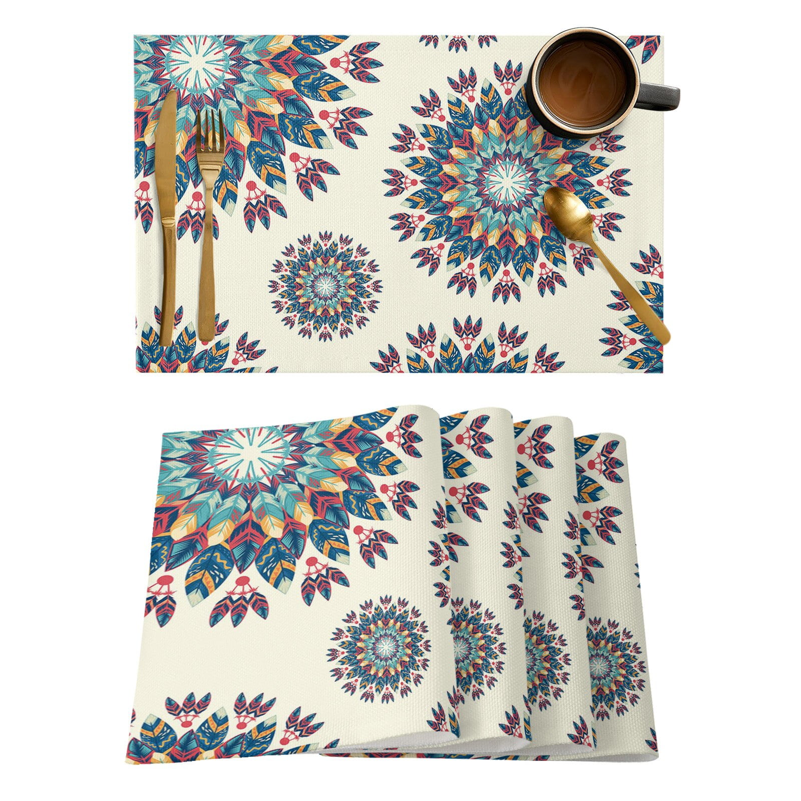 2024 Placemat Mandala Pattern Boho Style for Dining Table Tableware ...