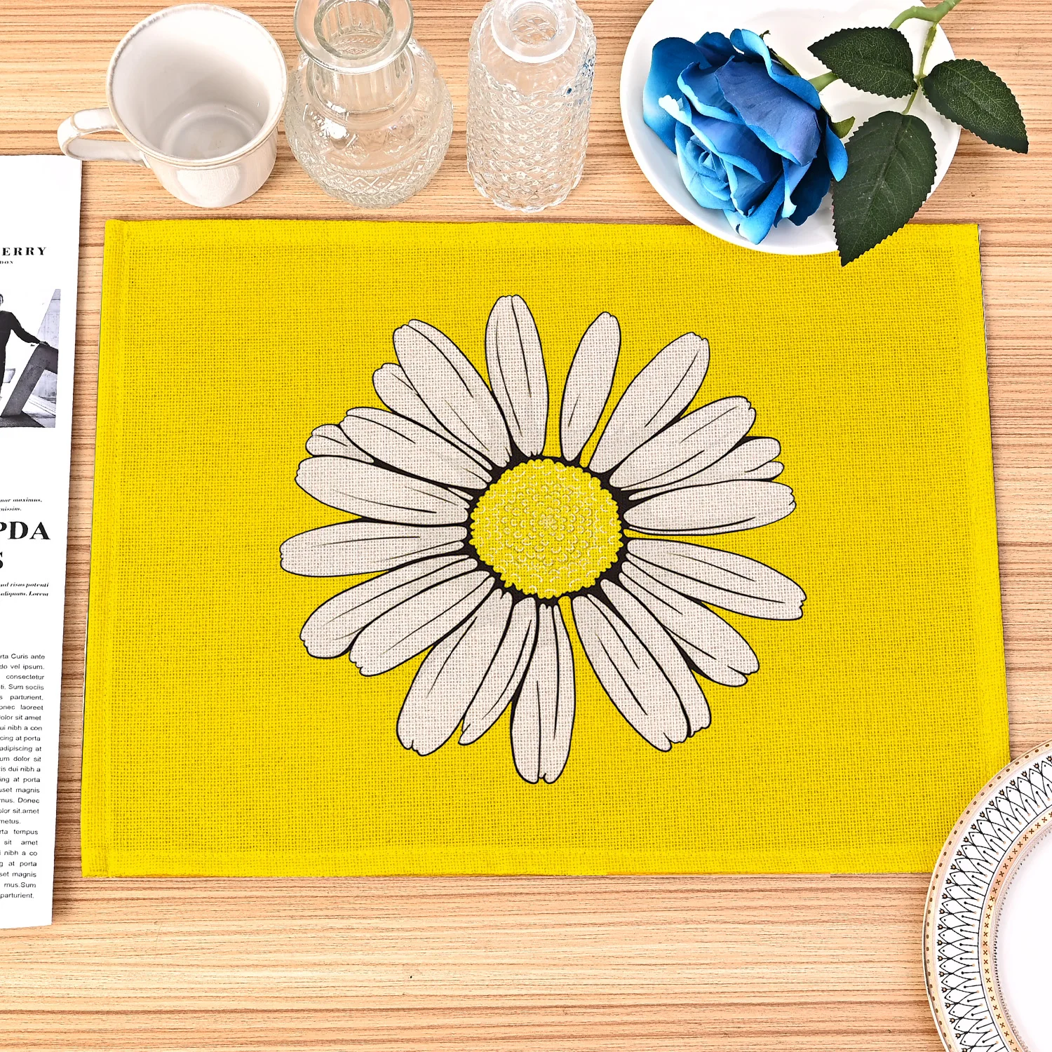 2024 Placemat Yellow Black Daisy Pattern Dining Table Mat Geometric ...