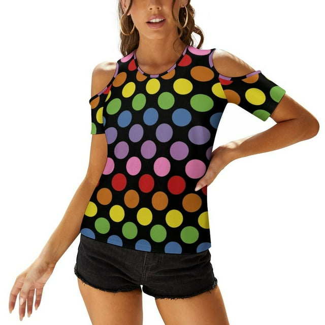 2024 Polka Dots Womens T Shirt Summer Fashion Print Floral V Neck