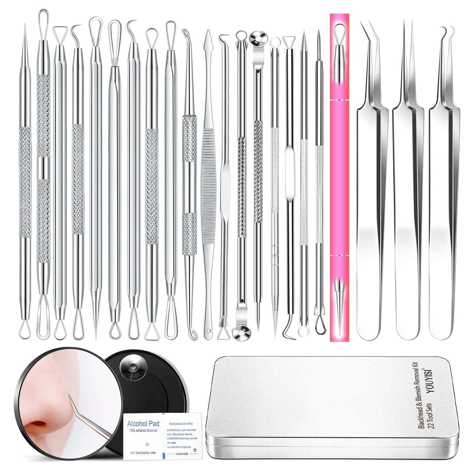 2024 Professional Pimple Popper Tool Kit - 22 PCS Blackhead Remover ...