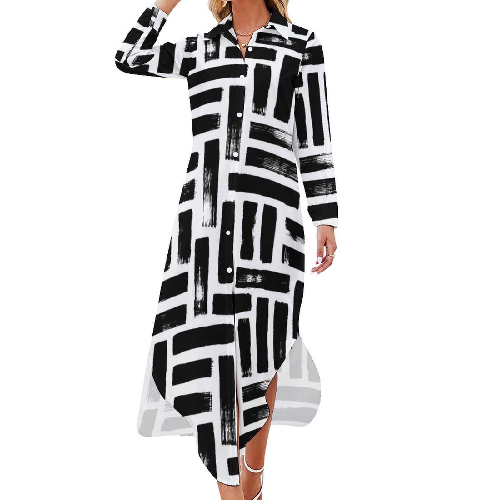 2024 Red And White Striped Casual Dress Straight Lines Street Wear ...