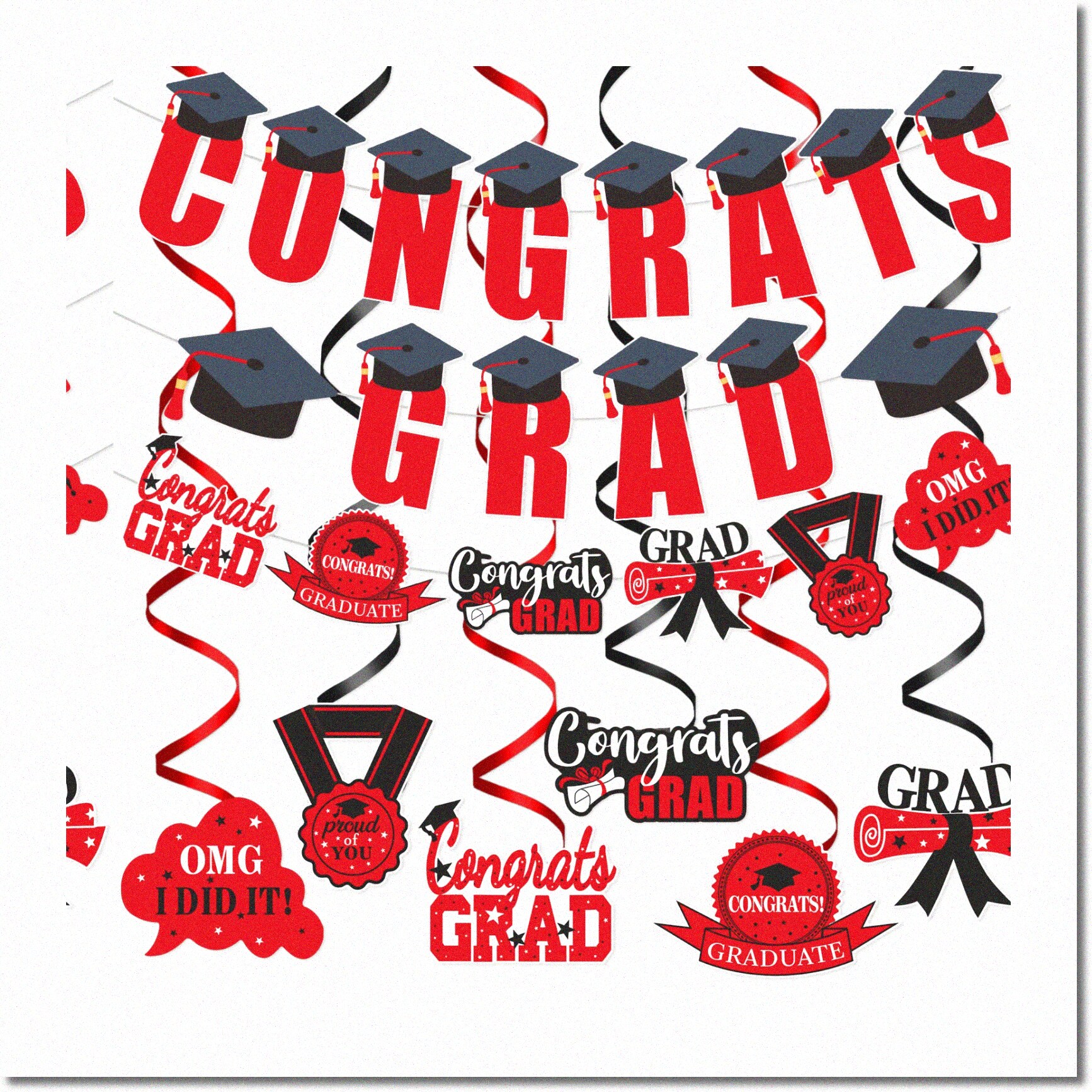 2024 Red and Black Congrats Grad Party Pack - Graduation Decorations ...