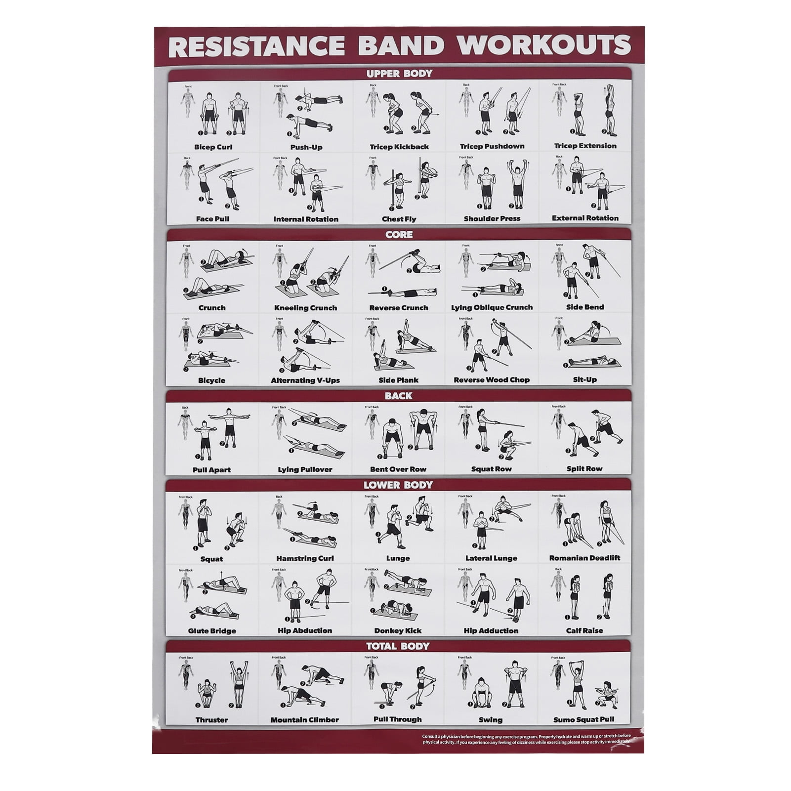 2024 Resistance Bands Workout Poster Easy to Read Effective 60 X 90cm ...