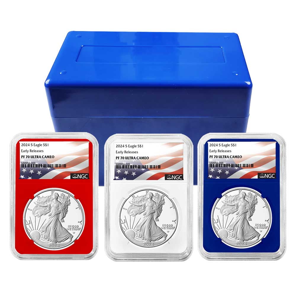 2024-S Proof $1 American Silver Eagle 3pc Set NGC PF70UC ER Flag Label ...