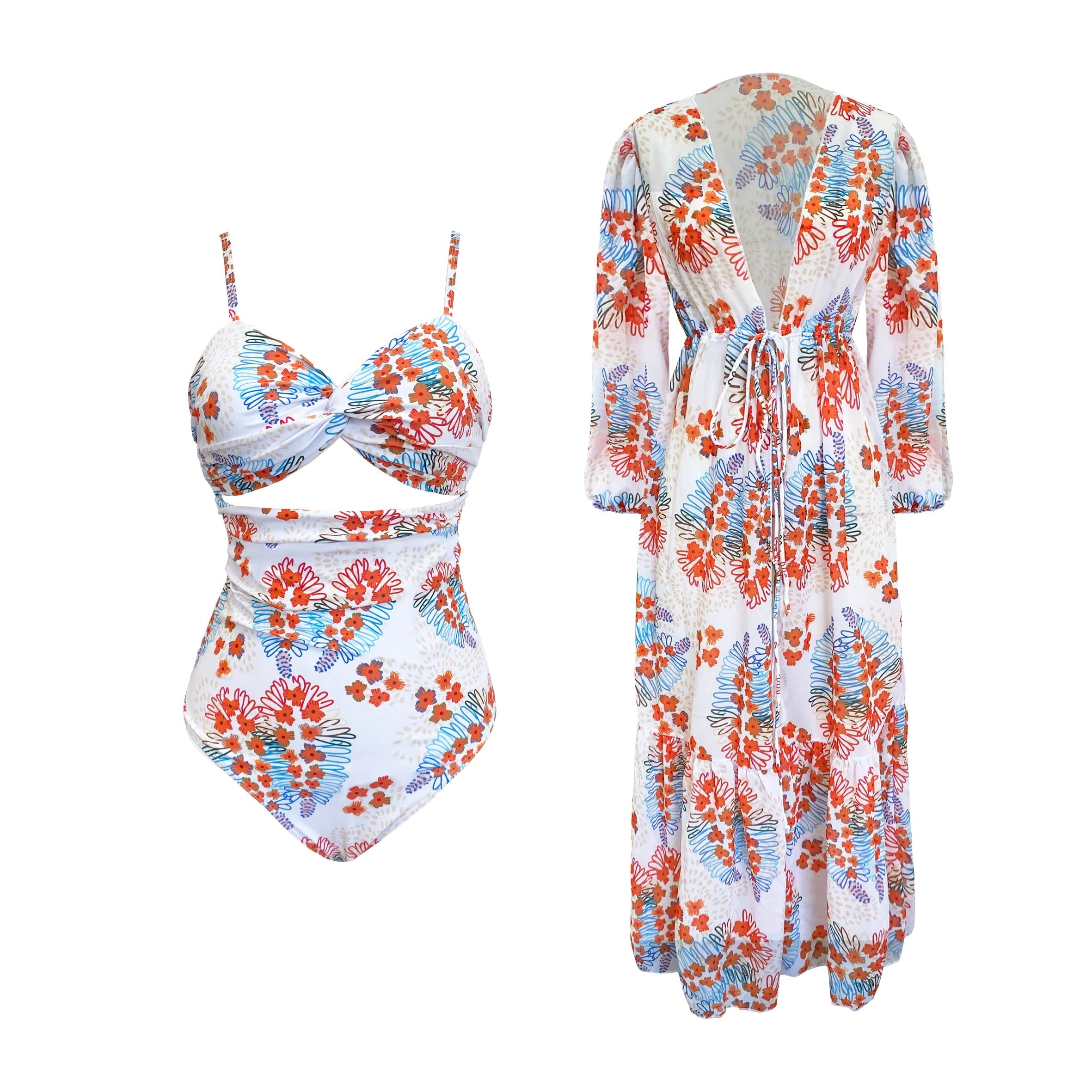 2024 Sexy One Piece Swimsuit and Cover up Cut Out Swimwear Women ...