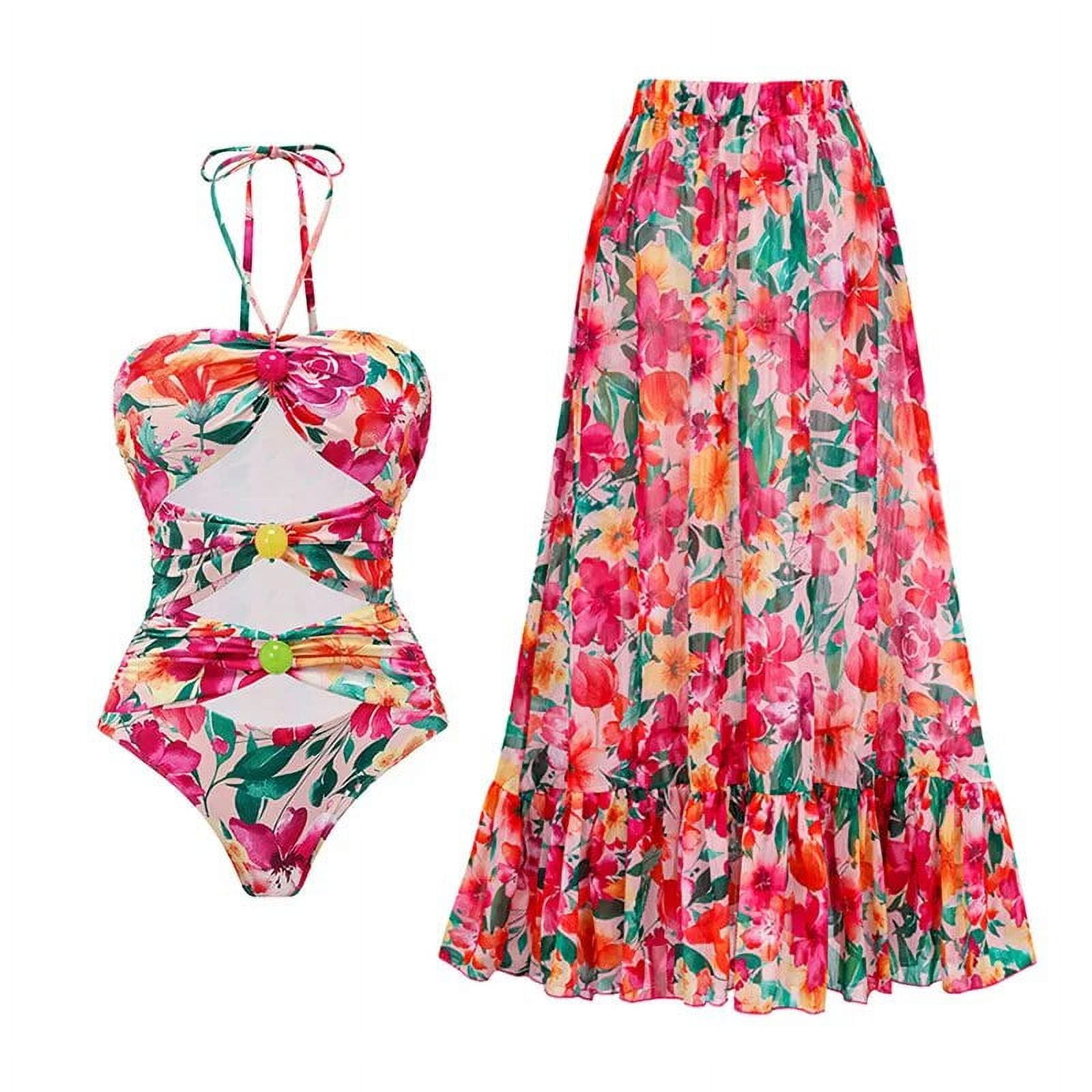 2024 Sexy V Neck One Piece Swimsuit Women Ruffle Swimwear with Skirt ...