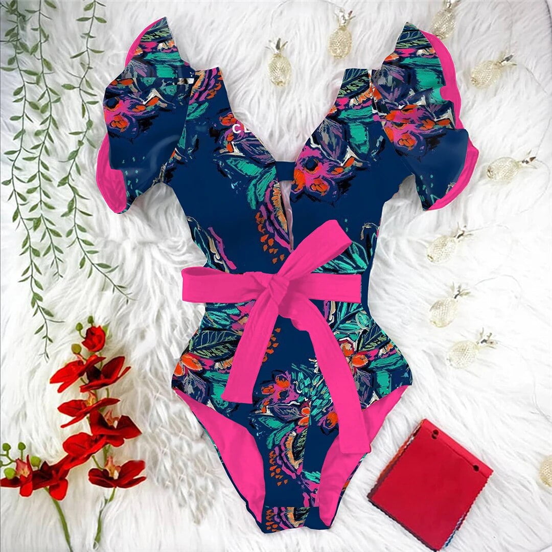 2024 Sexy V Neck One Piece Swimsuit Women Swimwear Push Up Bathing Suit ...