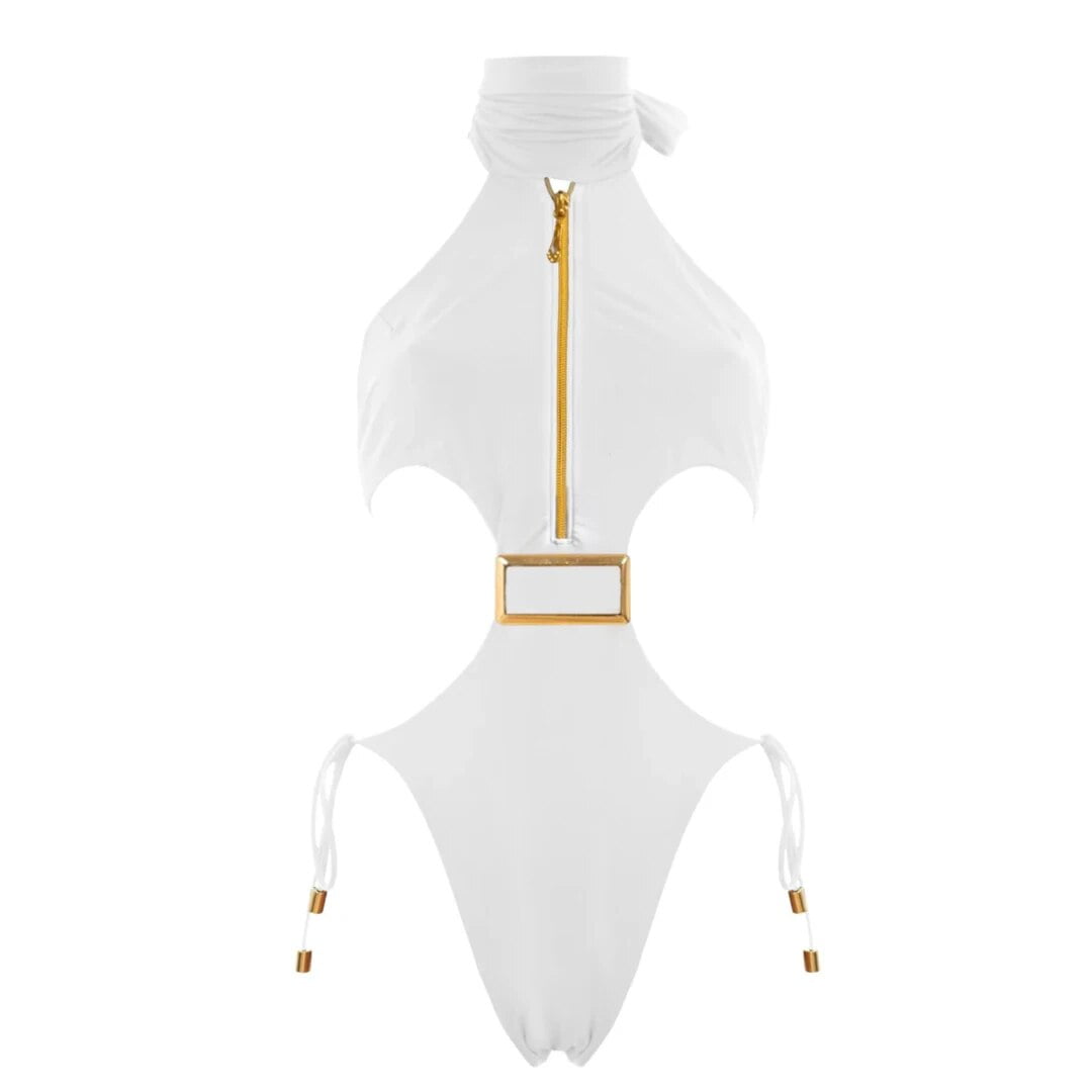 2024 Sexy V Neck Swimsuit Women Zipper One Piece Swimwear Bodysuit ...