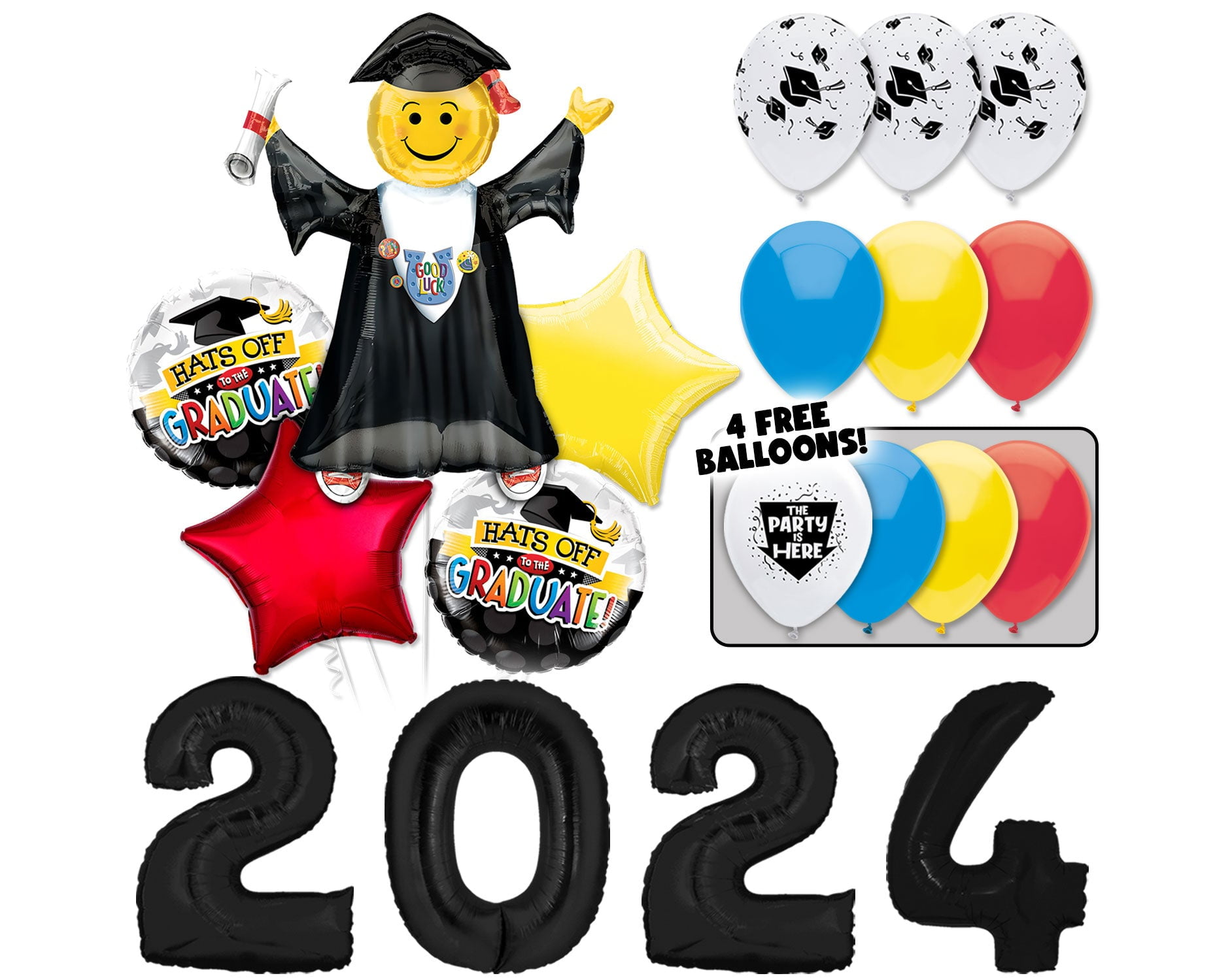 2024 Smiley Face Grad! Graduation Balloons Bouquet Kit - For Kids ...