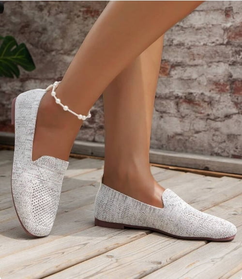 2024 Solid Color Square Toe Mesh Loafers Shallow Women Flats Shoes Soft ...