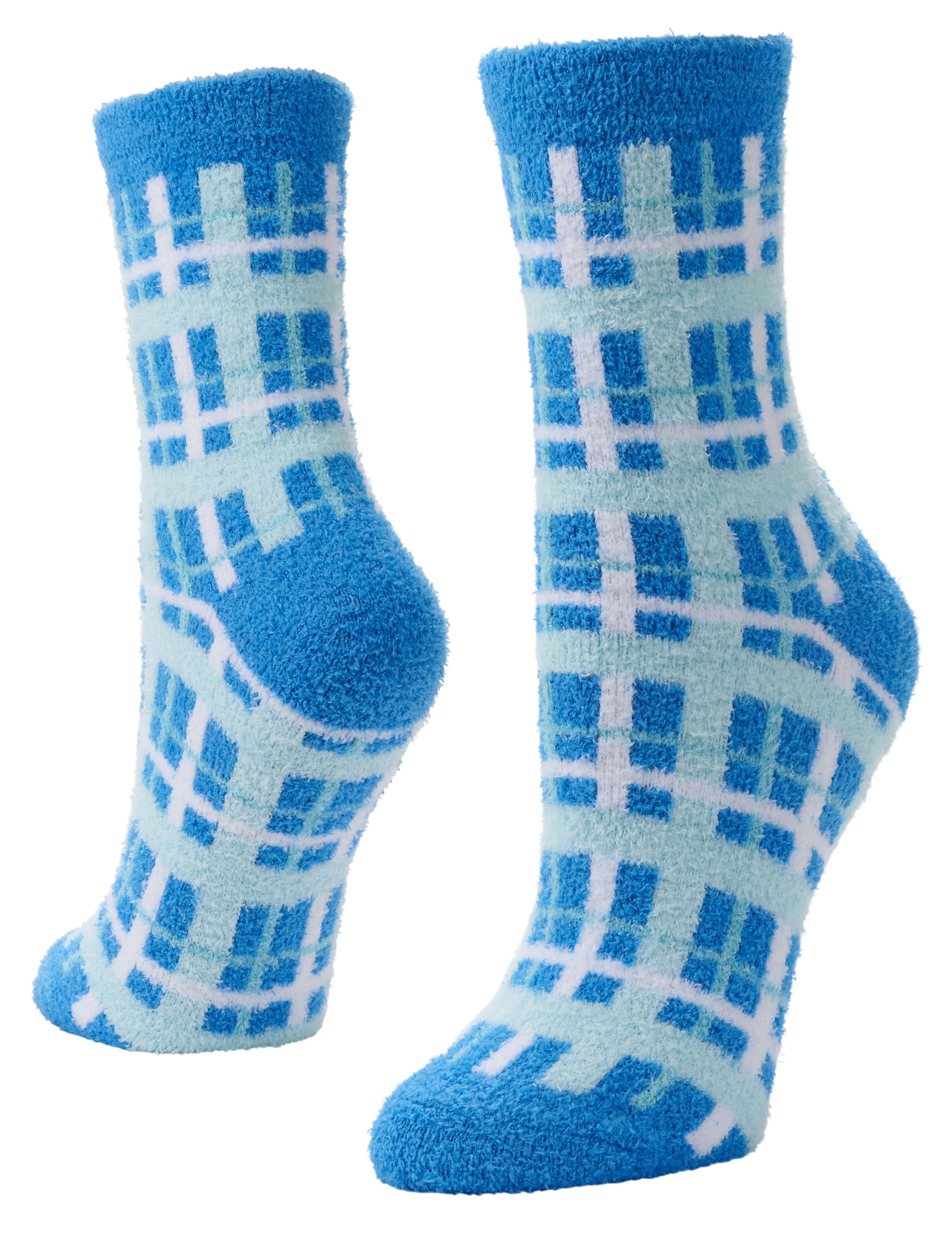 Airplus Aloe Infused Spa Crew Socks, Blue Plaid, Women's Size 5-10 ...