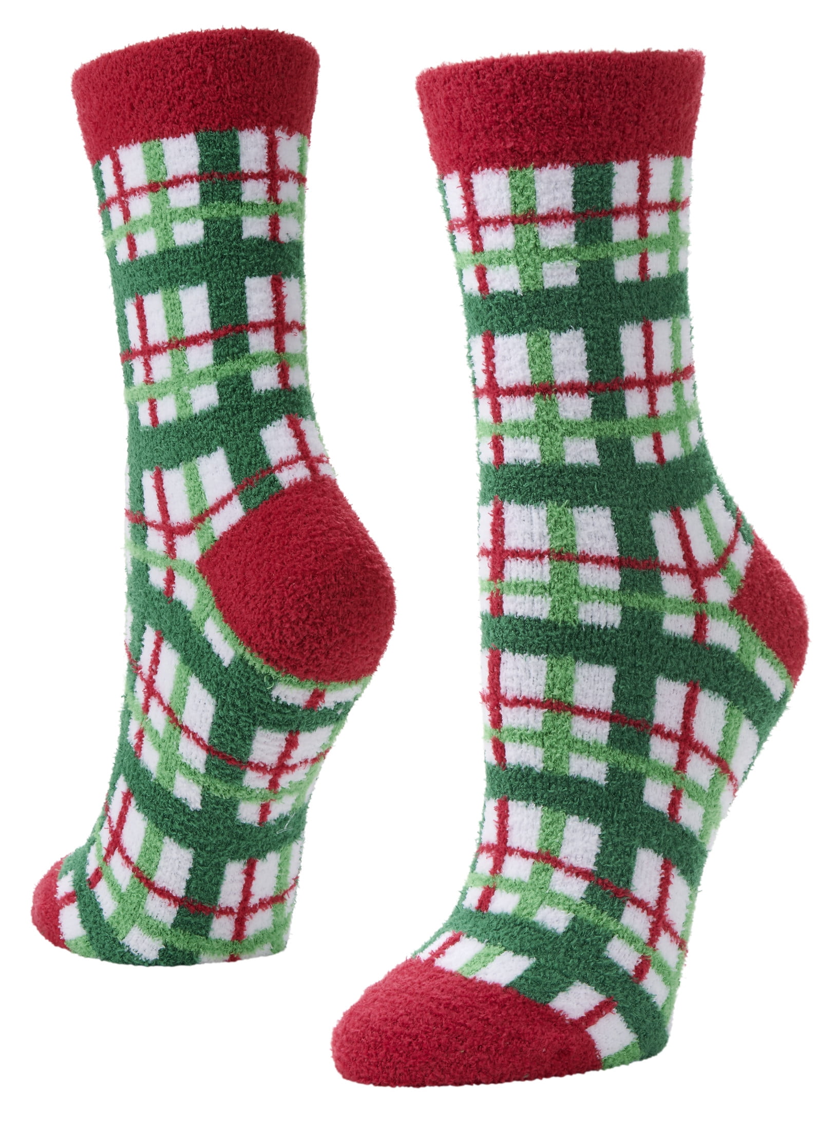 Airplus Aloe Infused Spa Crew Socks, Red/Greeen Plaid, Women's Size 5 ...
