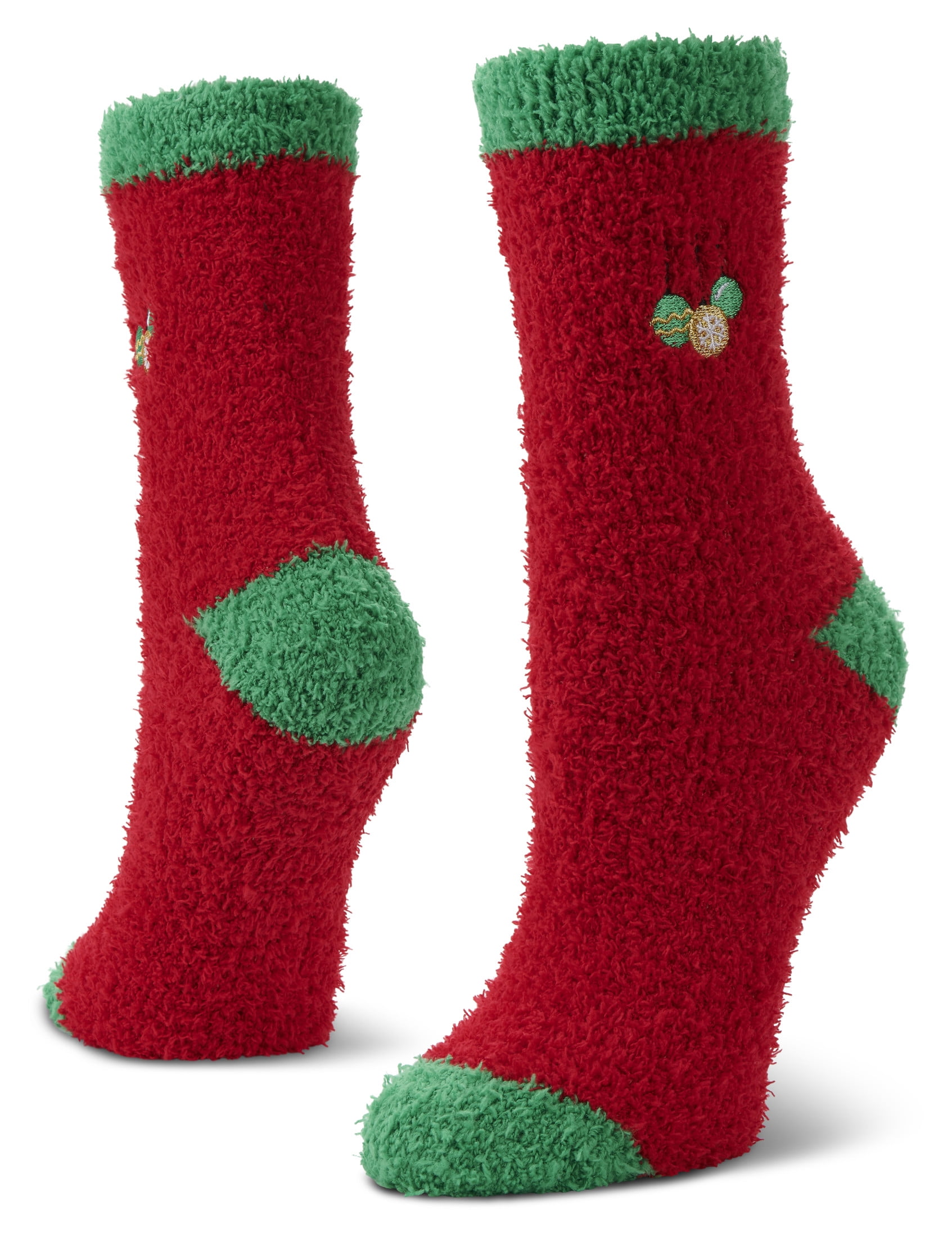 Airplus Aloe Infused Spa Crew Socks, Red/Green Ornaments, Women's Size ...