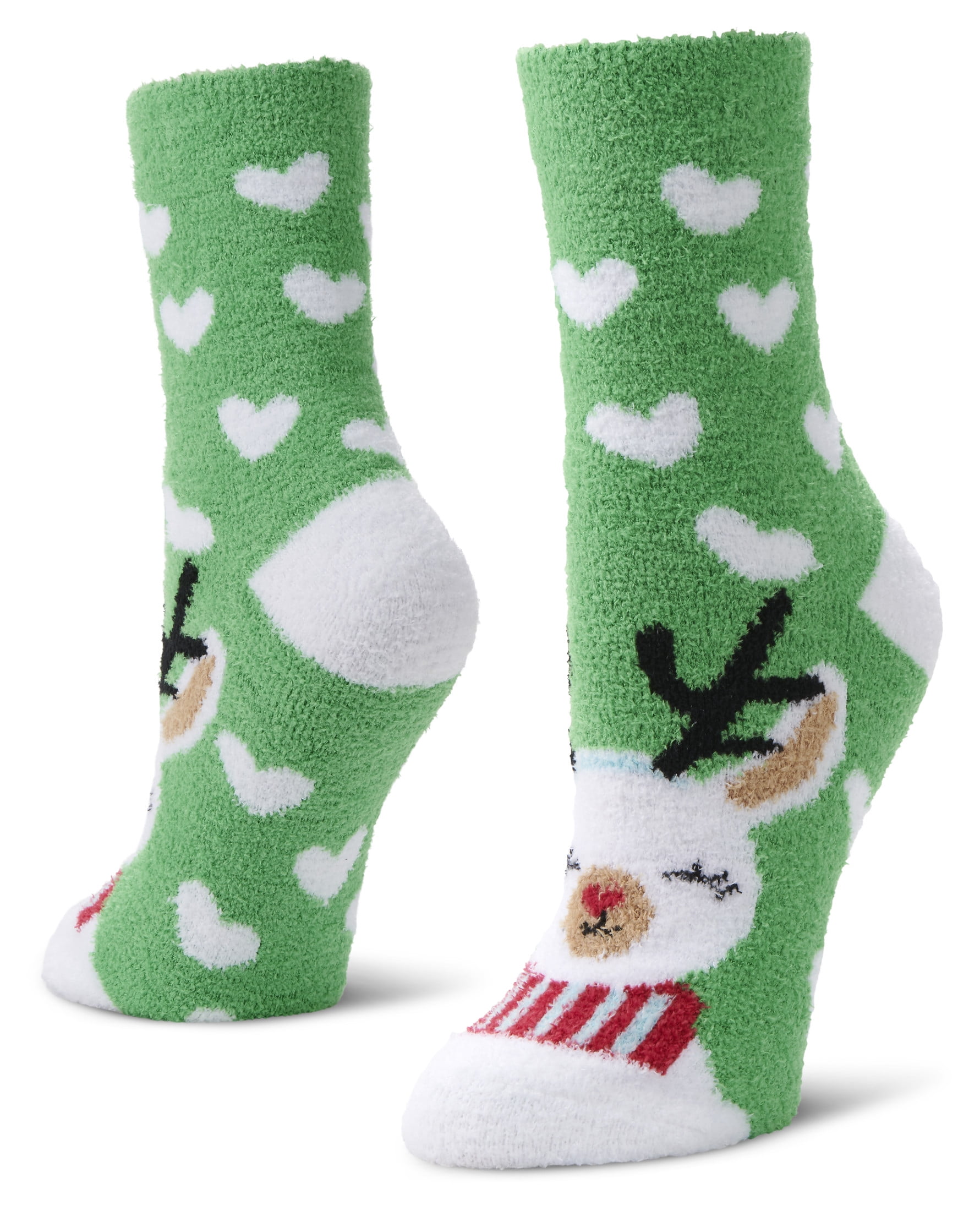 Airplus Aloe Infused Spa Crew Socks, Green Reindeer, Women's Size 5-10 ...