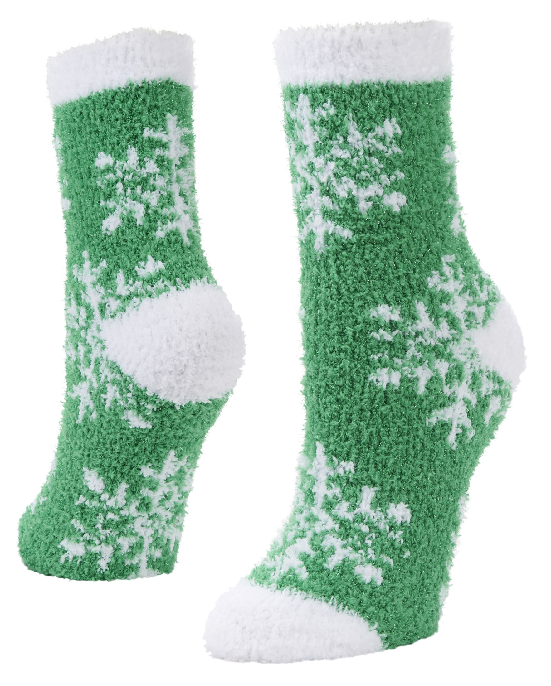 Airplus Aloe Infused Spa Crew Socks, Green/White Snowflake, Women's ...