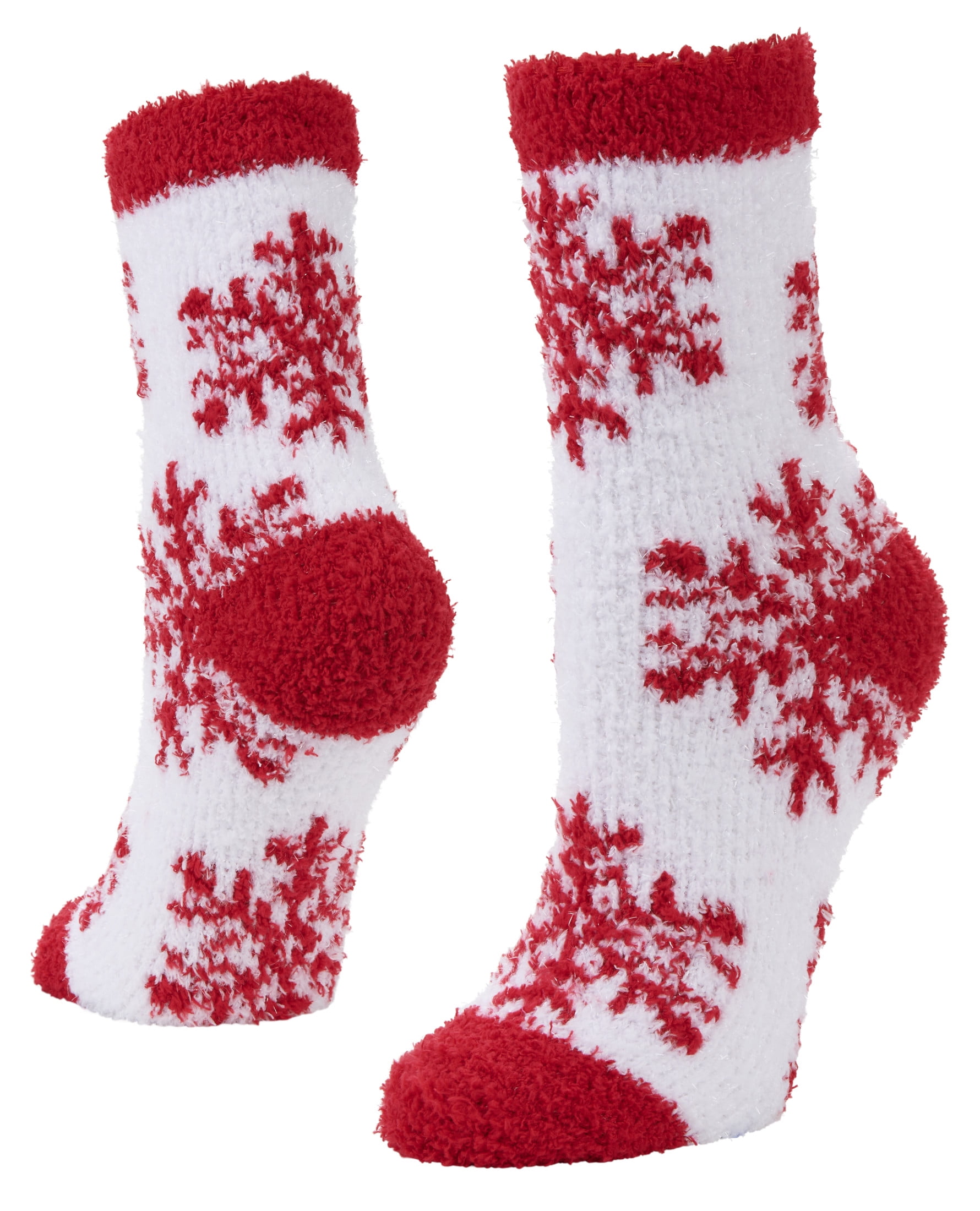 Airplus Aloe Infused Spa Crew Socks, White/Red Snowflake, Women's Size ...