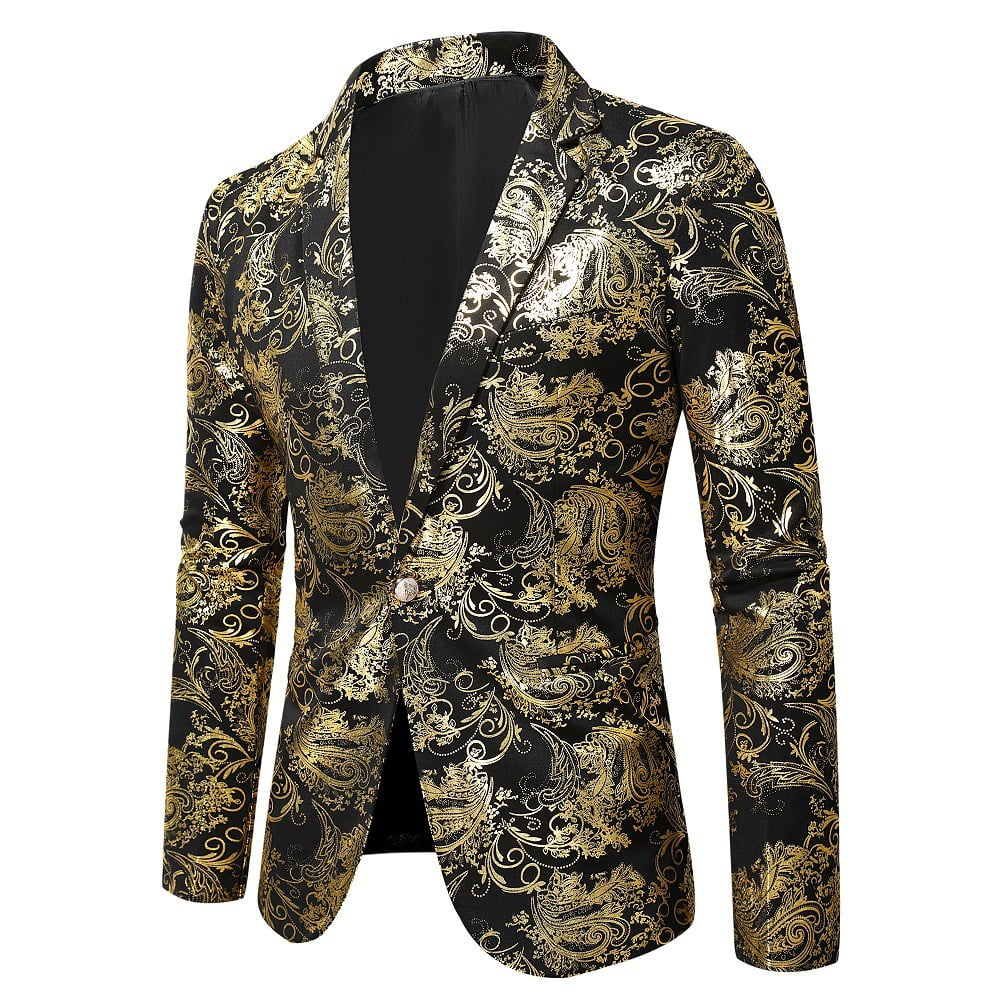 2024 Spring Men's Golden Floral Blazer Coats Business Casual Suit ...
