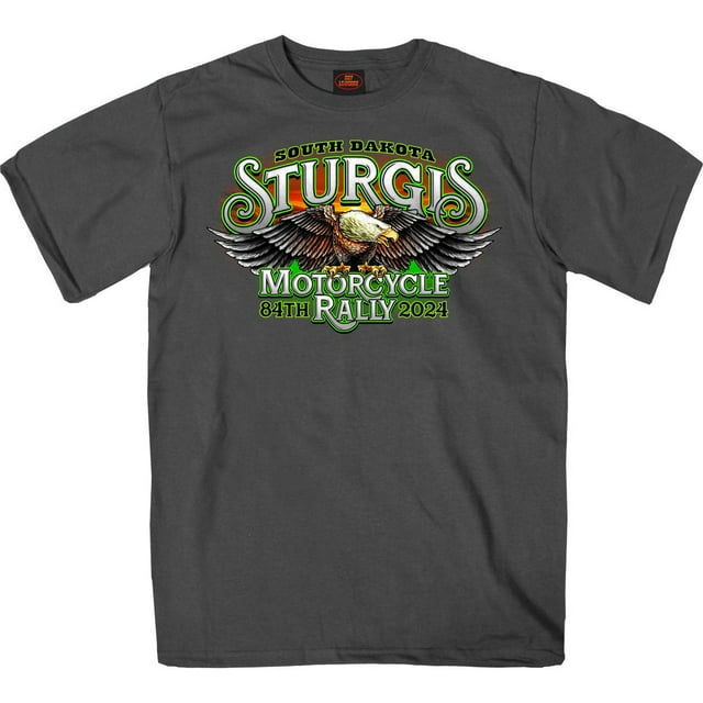 2024 Sturgis #1 Men's Design Eagle & Skull Charcoal Motorcycle Rally ...