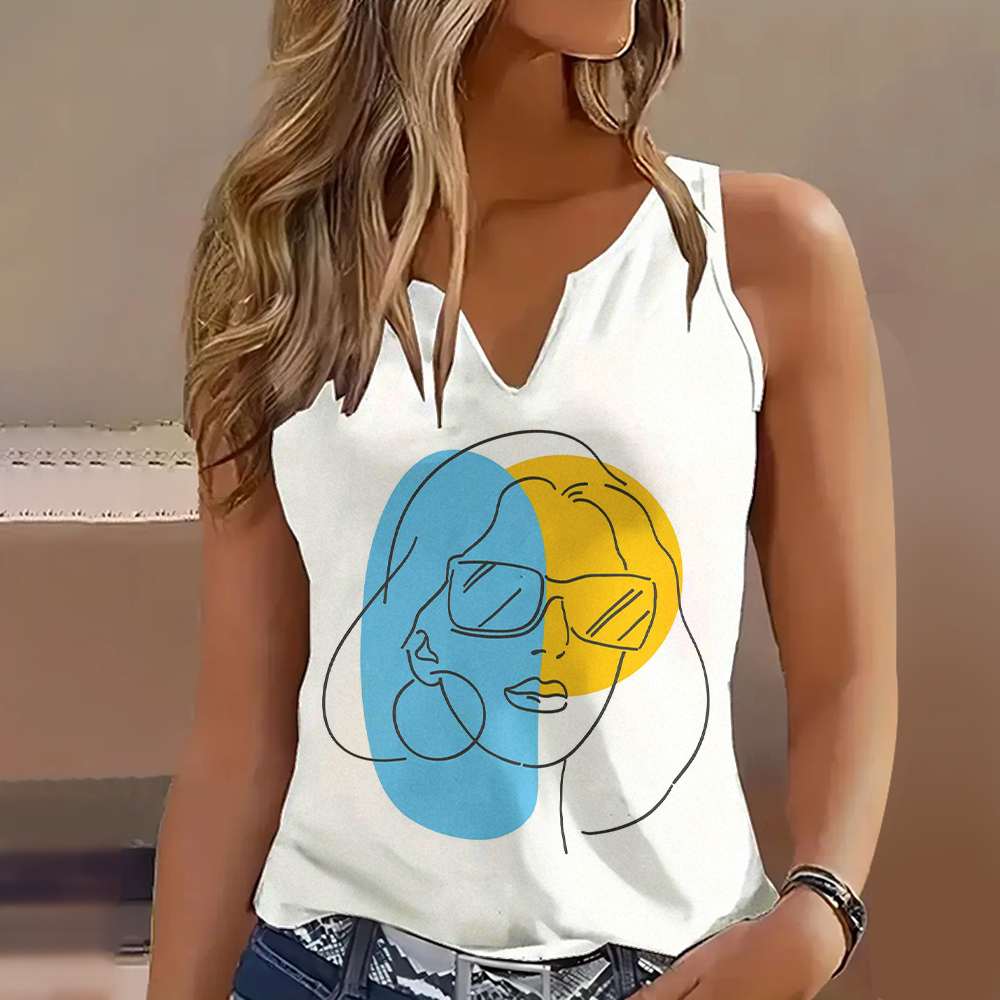 2024 Summer 2024 New Abstract Portrait Printing Women‘s Sleeveless ...