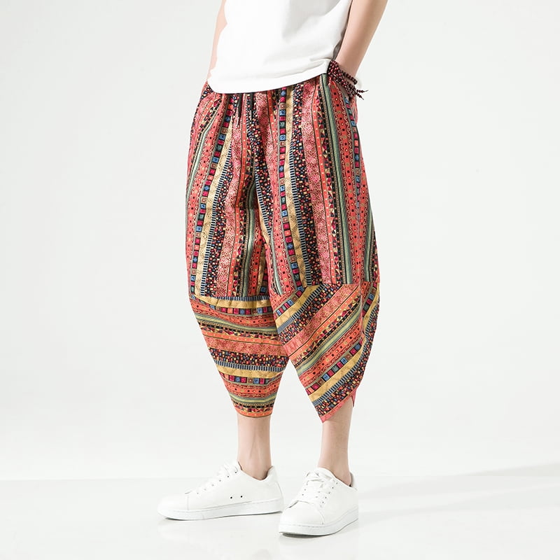 2024 Summer Harajuku Calf Length Casual Mens Pants Wide Leg Cotton