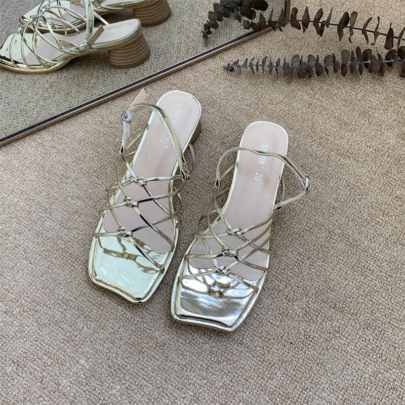 2024 Summer New Sexy Square Toe Thin Strap Round Heel Sandals ...