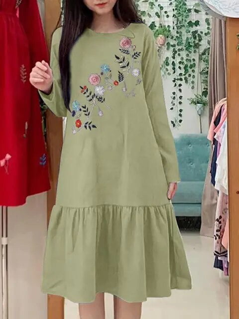 2024 Summer Robe Women Floral Embroidery Long Dress ZANZEA Vintage Long ...