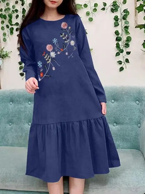 2024 Summer Robe Women Floral Embroidery Long Dress ZANZEA Vintage Long ...