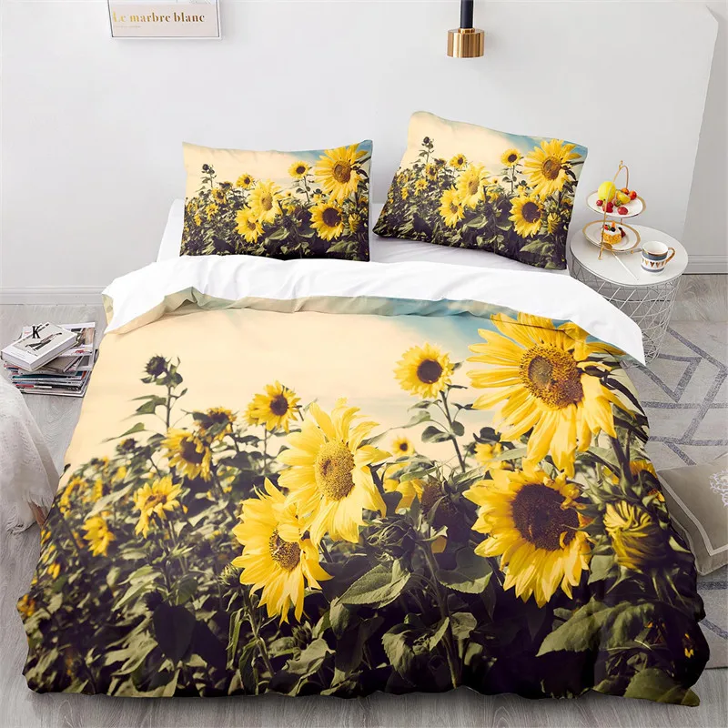 2024 Sunflower Duvet Cover King Size 3D Nature Yellow Floral Bedding ...