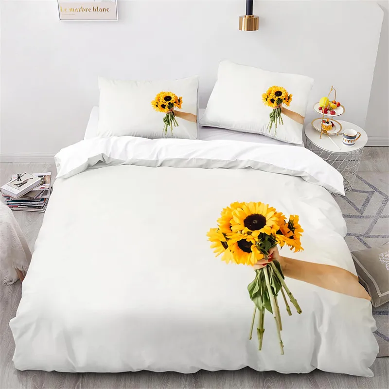 2024 Sunflower Duvet Cover King Size 3D Nature Yellow Floral Bedding ...