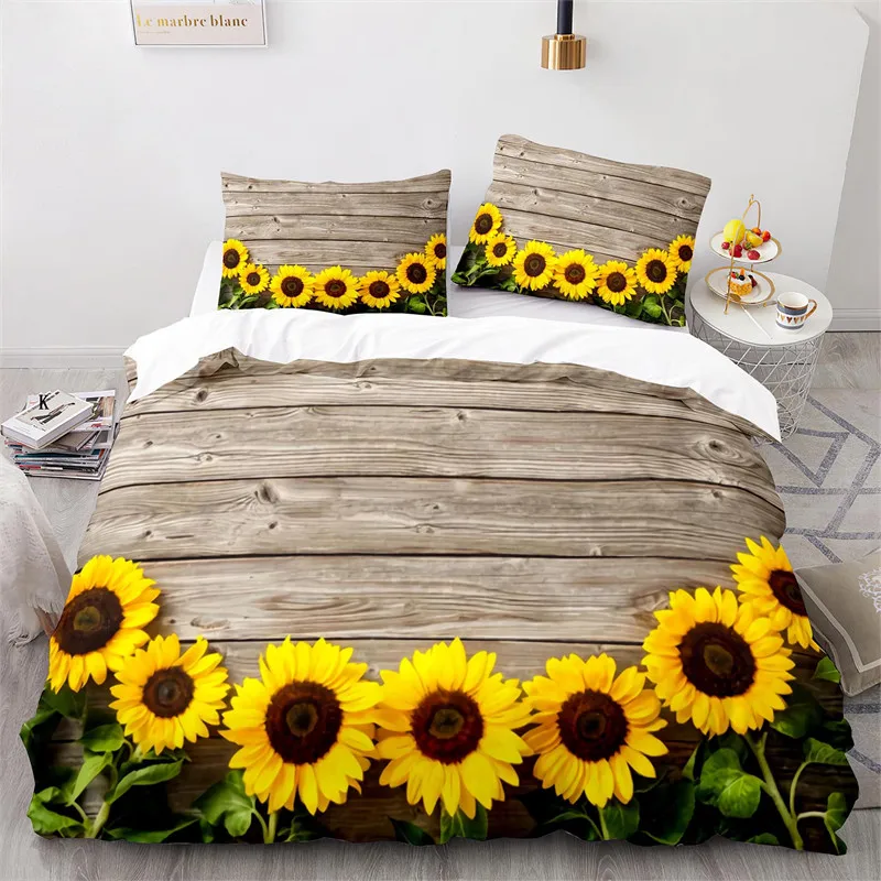 2024 Sunflower Duvet Cover King Size 3d Nature Yellow Floral Bedding