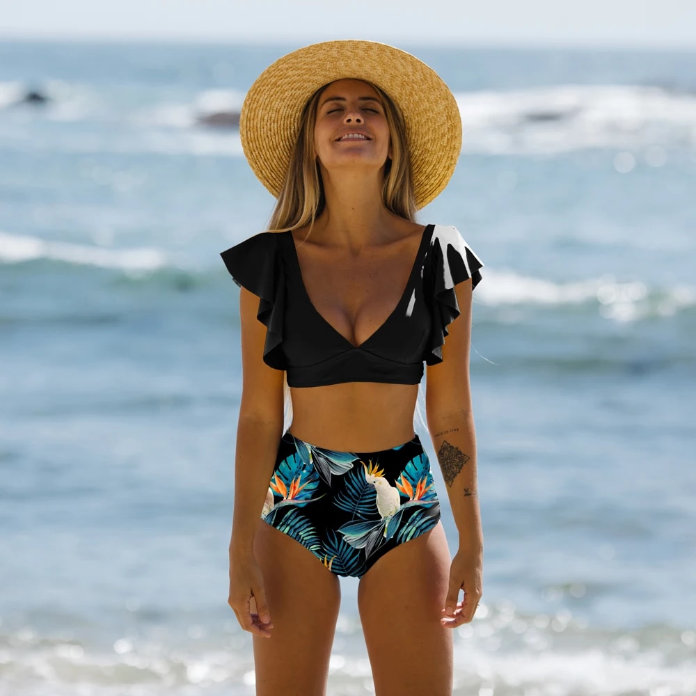 2024 Swimsuit Women Swimwear High Waist Bikini Ruffle Bikini Set Push 2024 Swimsuit Women Swimwear High Waist Bikini Ruffle Bikini Set Push