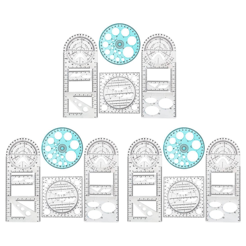 2024 TOP! 12 Pcs Multifunctional Geometric Ruler Drawing Tools Plastic ...