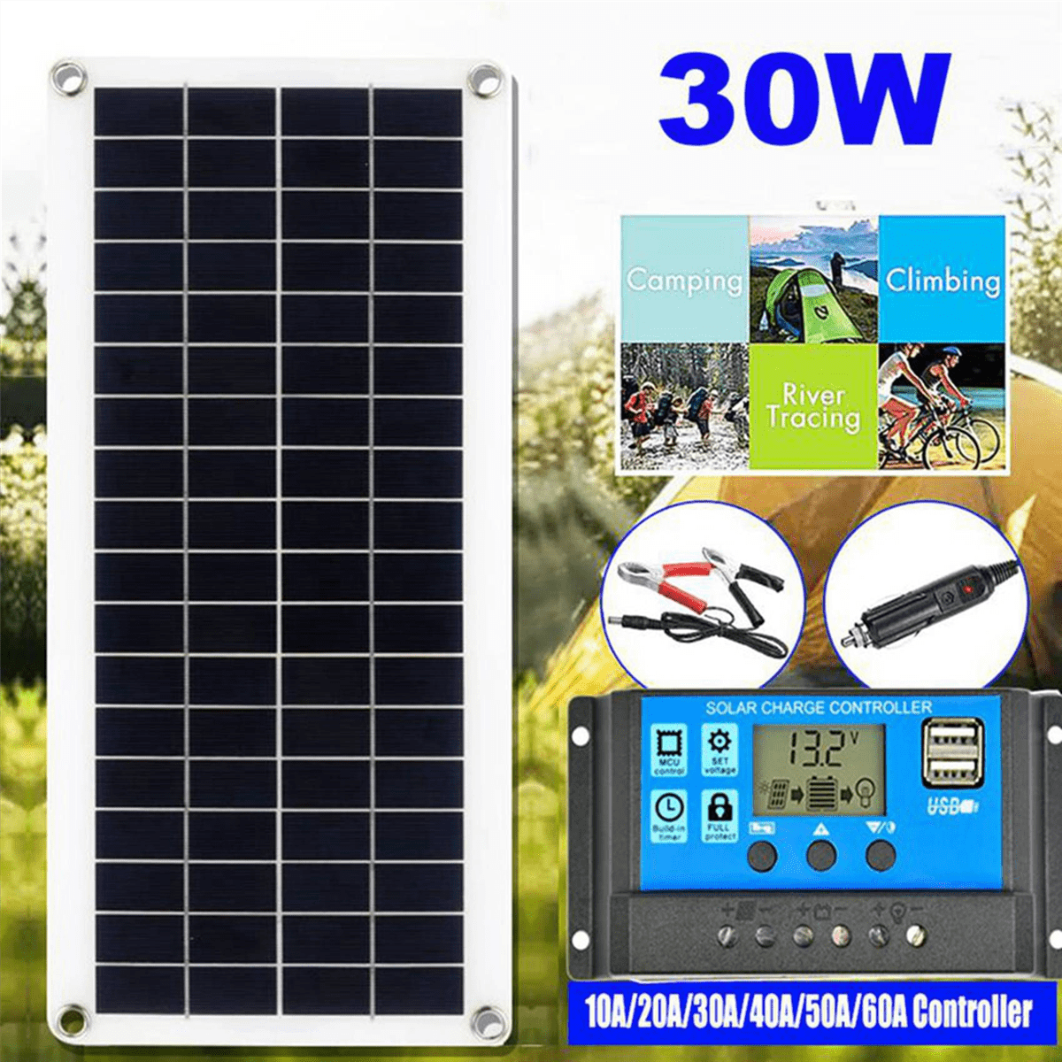 2024 TOP! 2X 30W Flexible Solar Panel Solar Cells for Car RV Boat Home ...