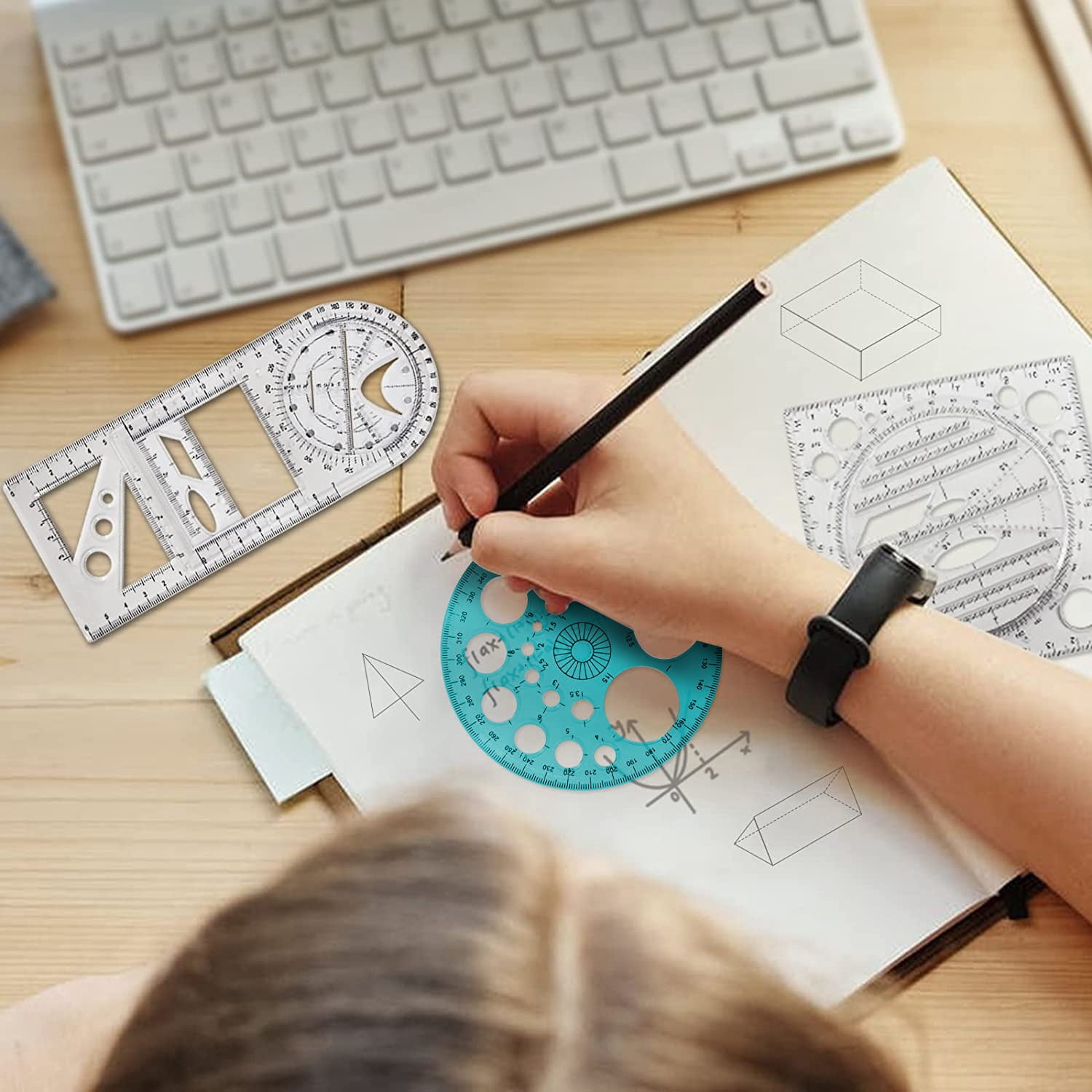 2024 TOP! 4 Pcs Multifunctional Geometric Ruler Drawing Tools Plastic ...