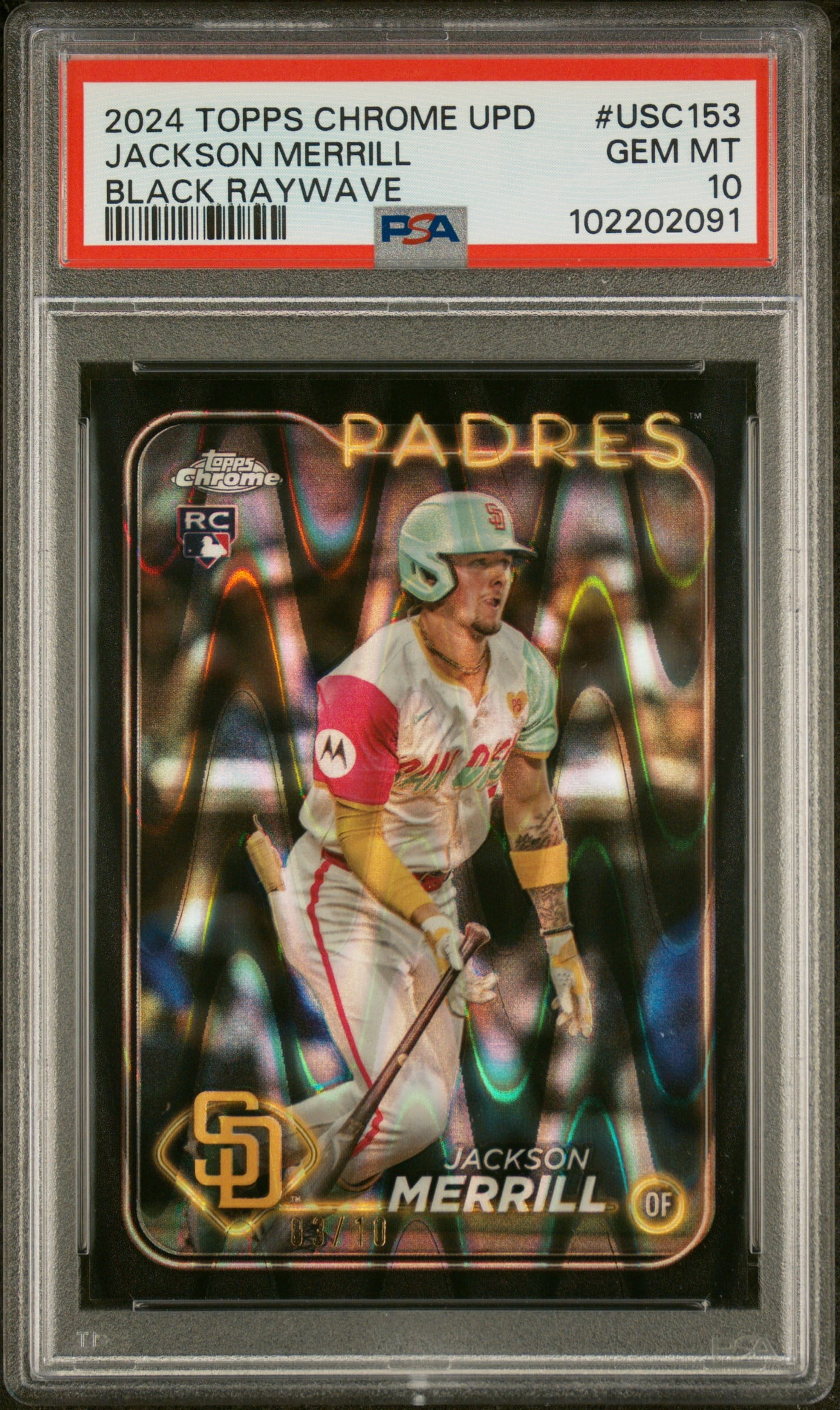 2024 Topps Chrome Update Black Raywave Jackson Merrill #USC153 PSA 10 ...