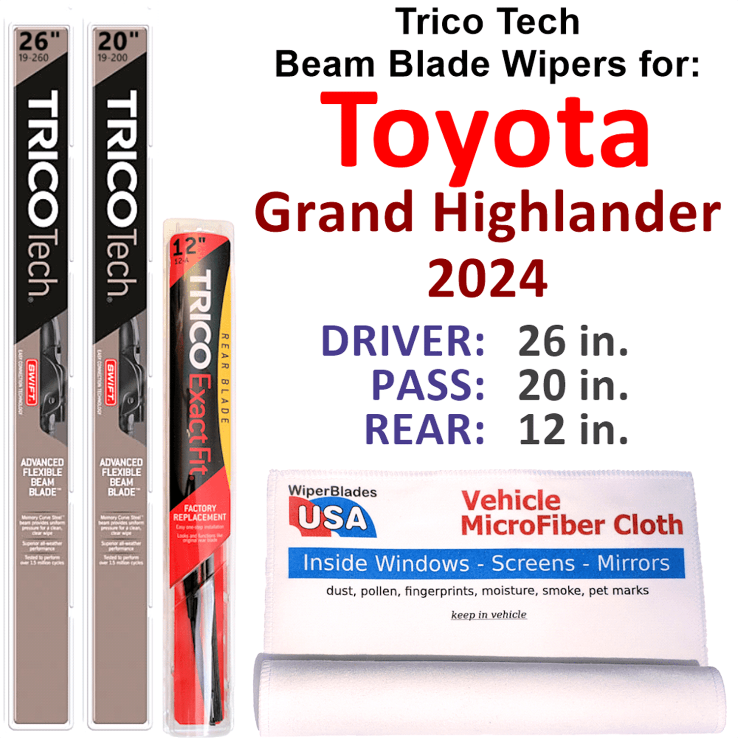 2024 Toyota Grand Highlander Beam Blade Wipers (Set of 3) w/Rear Wiper ...