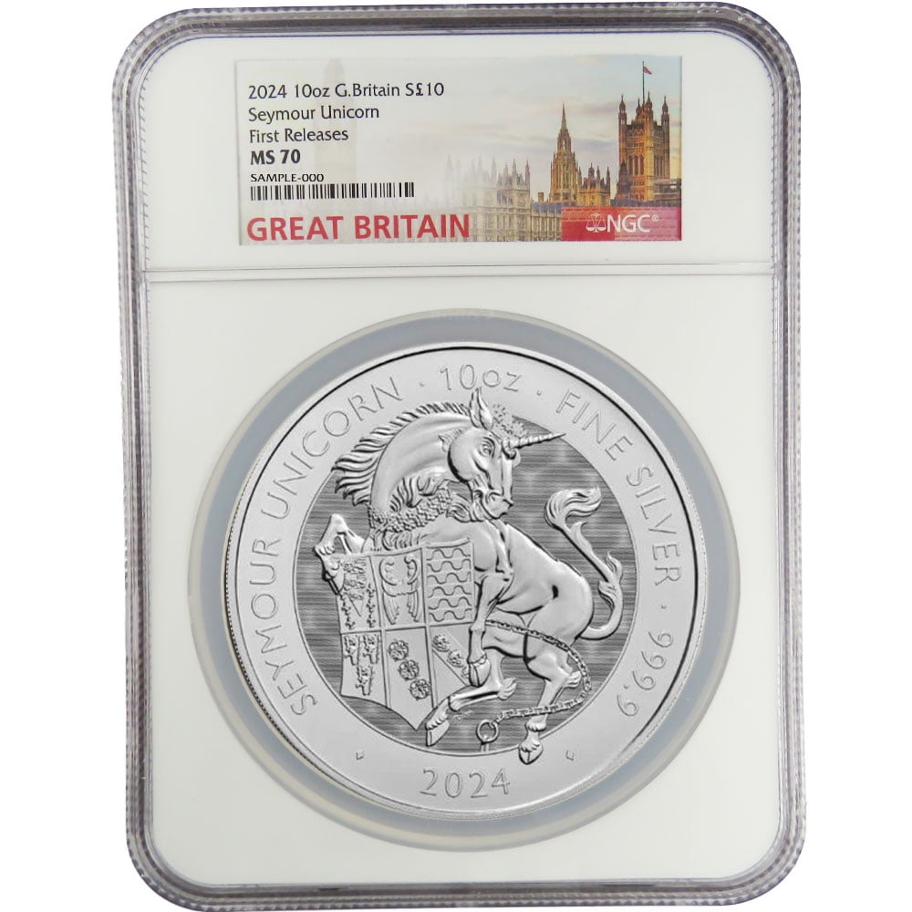2024 U.K. 10 Pound 10 oz Silver Tudor Beast Seymour Unicorn NGC MS70 FR ...